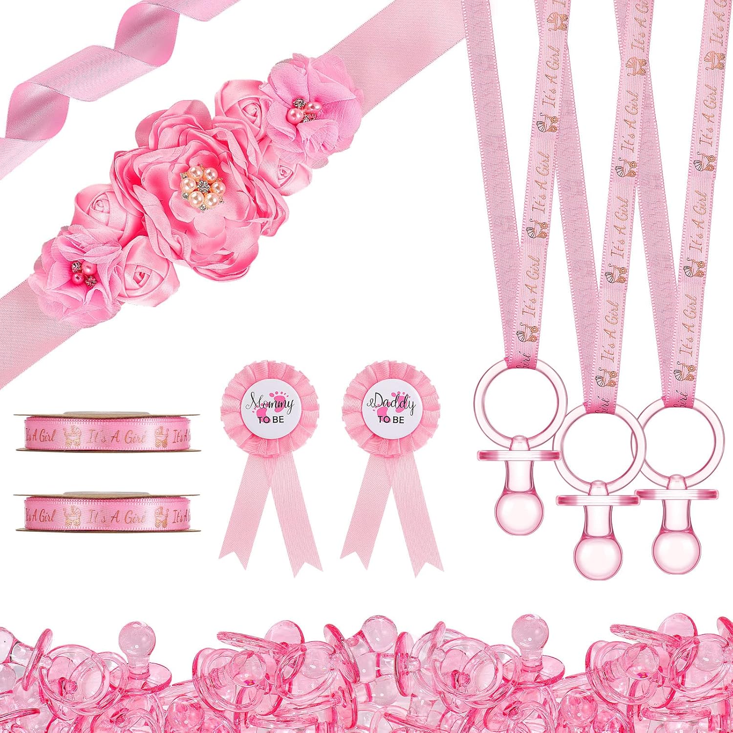 Amazon.com : 53 Pcs Baby Shower Pacifiers Set Include Maternity Sash ...