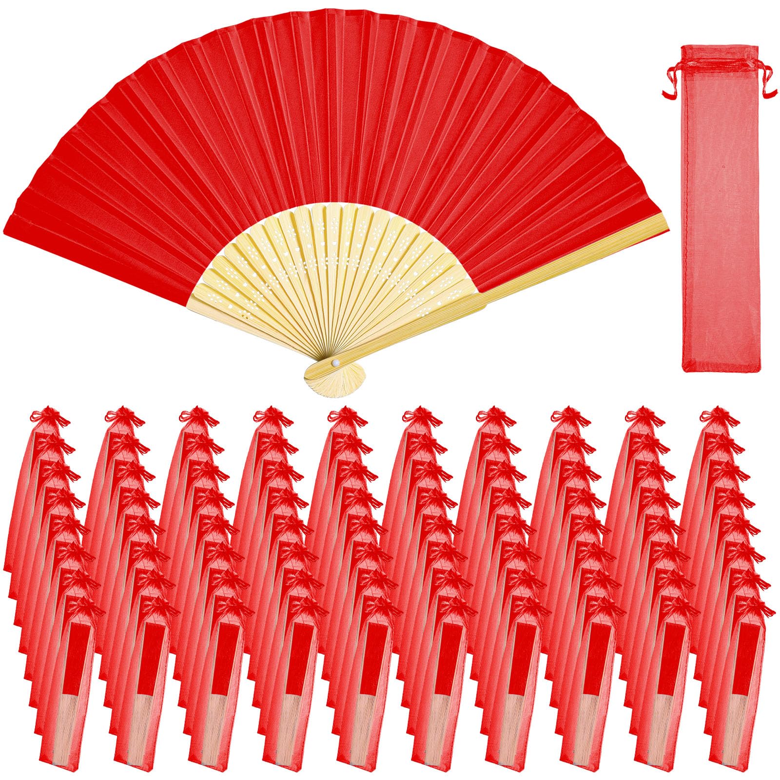 Amazon.com: Tatuo 80 Pcs Hand Fans Bamboo Silk Folding Fans Handheld ...