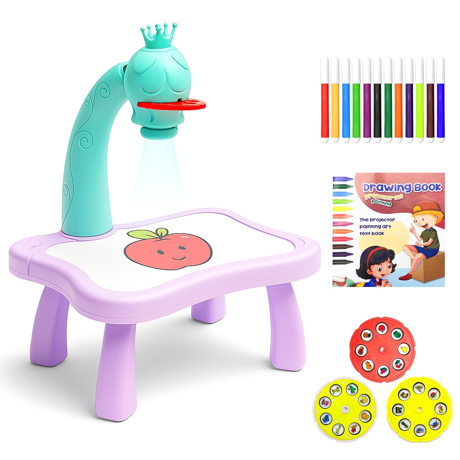 VGRASSP Creative Drawing Projection Table Toy Set for Kids with 12 ...