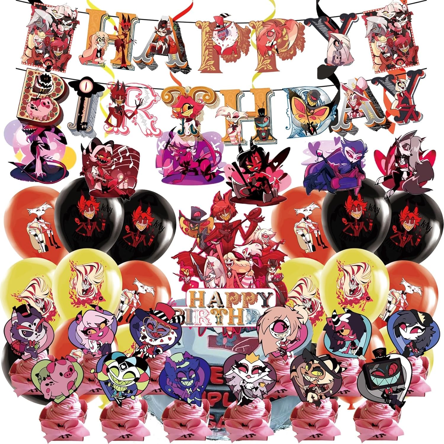 38pcs Hazbin Hotel Birthday Decoration Party Supplies Anime Merch Set ...