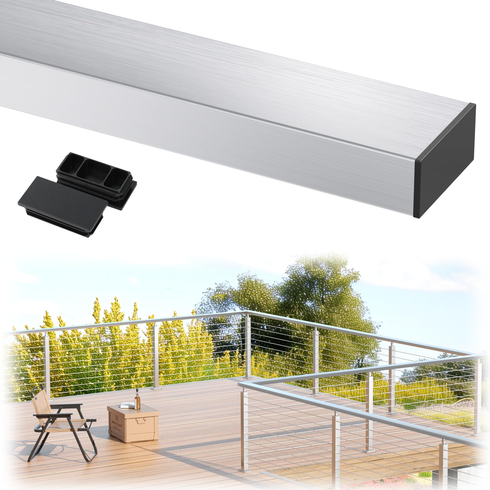 Snapklik.com : Flat Handrail For Decks, 66"" Long Rectangular Hand Rail ...