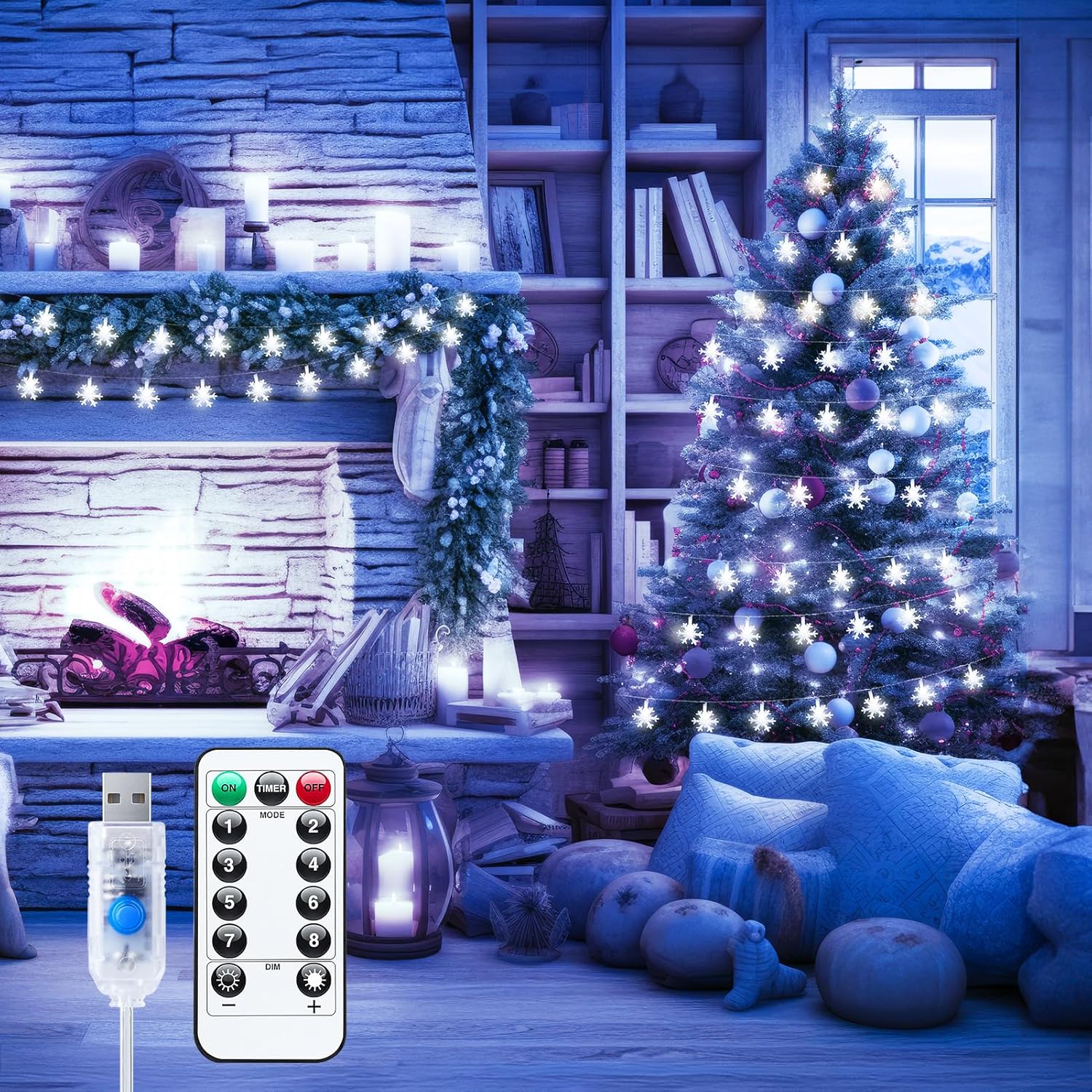 Amazon.com: 39.6 Ft Christmas Snowflake String Lights, 100 Led ...