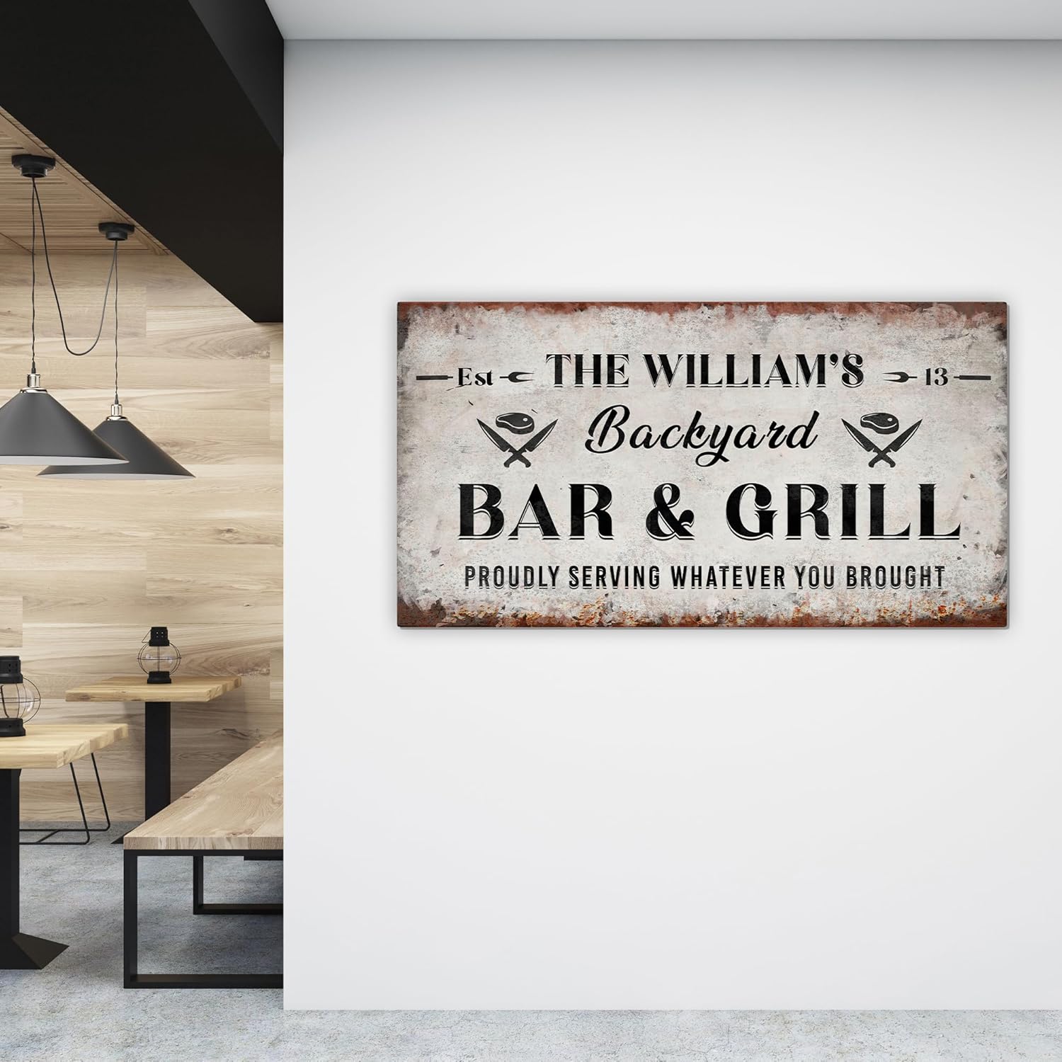 Amazon.com: Awesometik Personalized Bar & Lounge Sign Canvas, Man Cave ...