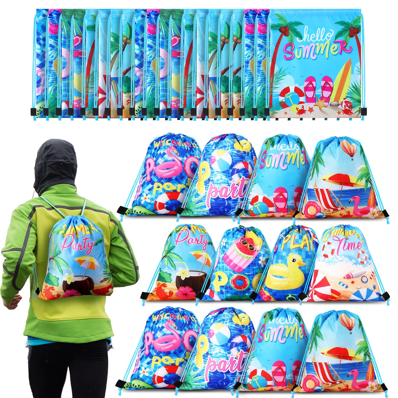 Amazon.com: Hosuly 24 Pcs Summer Pool Party Drawstring Bags Swimming ...
