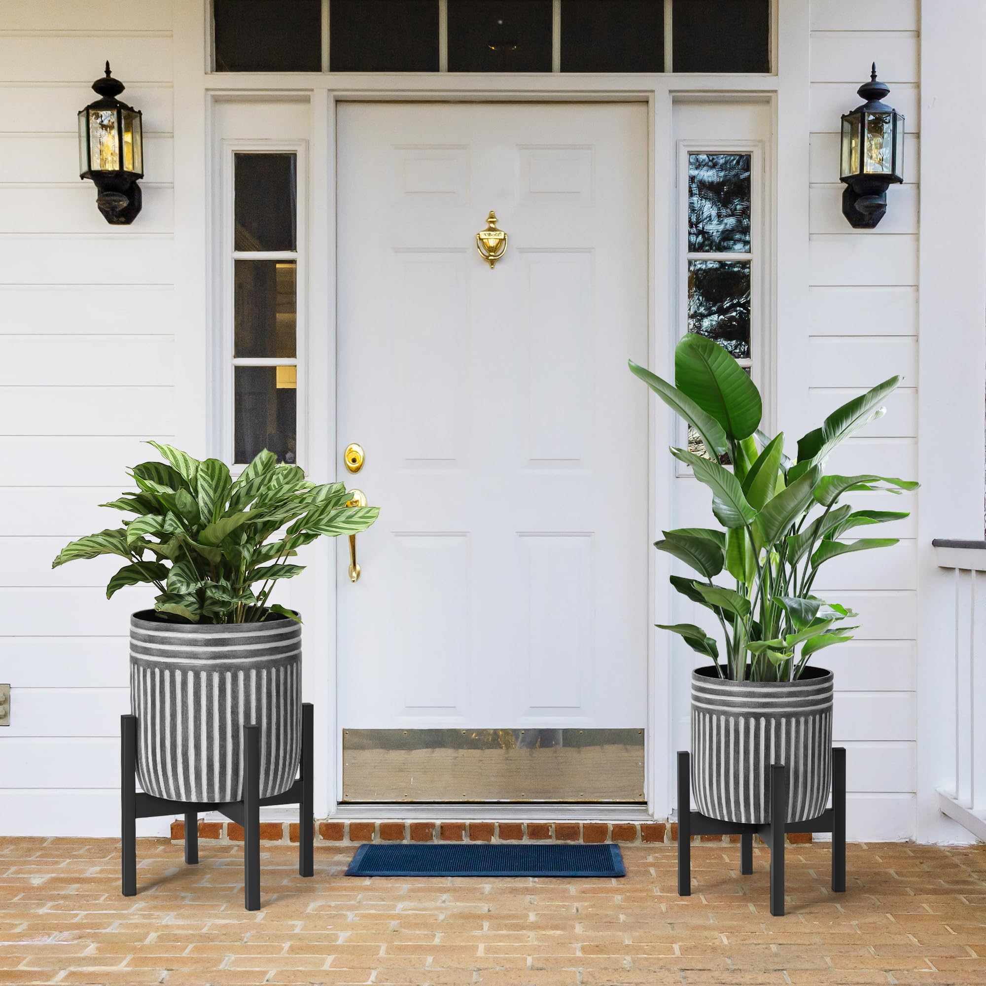 Plant Pot with Stand, Set of 2 Modern Flower Pots, Planters for Indoor ...