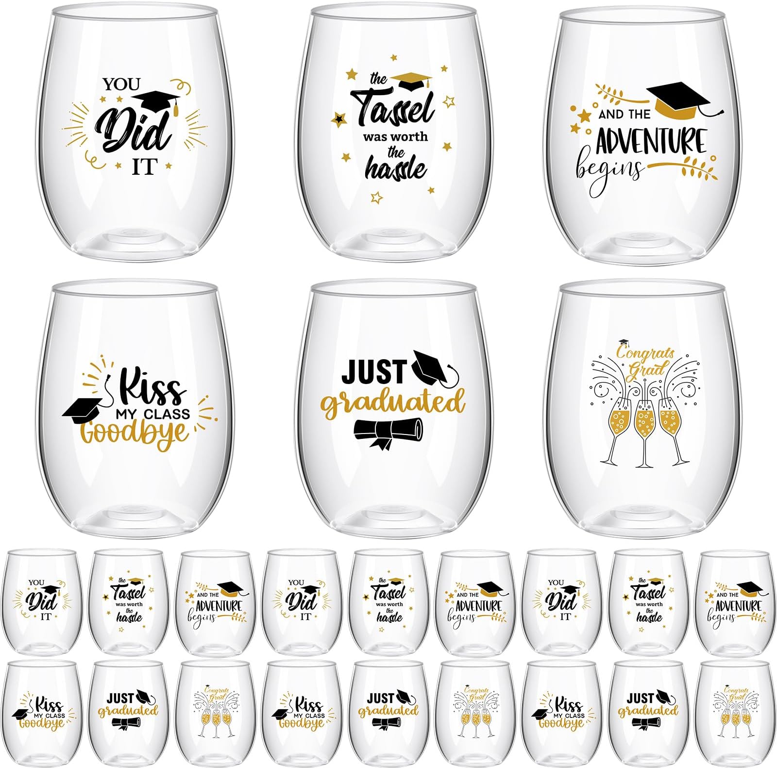Amazon.com | Ziliny 24 Pieces Plastic Graduation Wine Glasses 12 oz ...