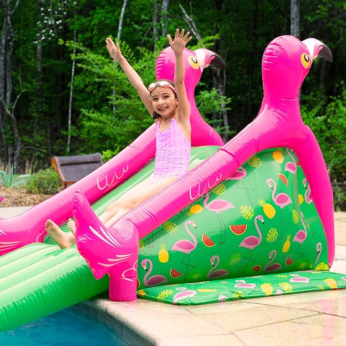 Amazon.com: Giant Inflatable Flamingo Pool Slide w/Built-in Side Water ...