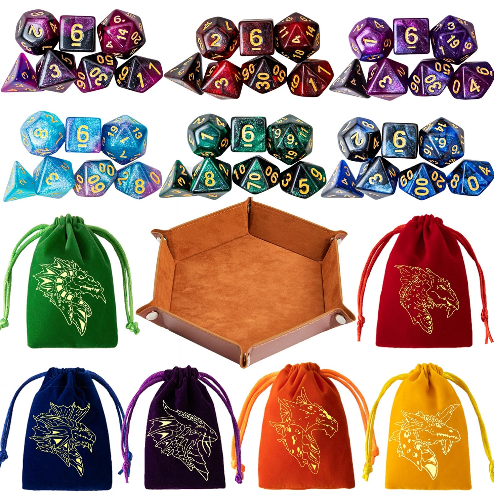 Amazon.com: DND Dice Set 42 Pcs Polyhedral Dungeons and Dragons Rolling ...