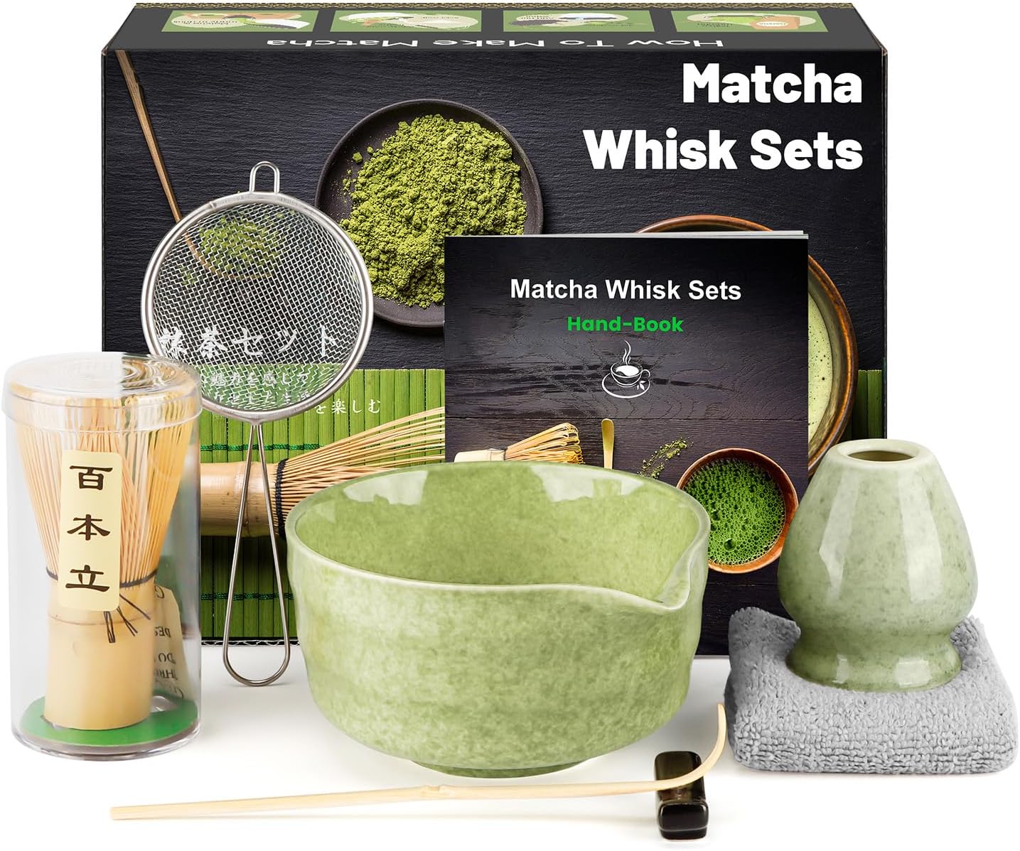 7 Pieces Japanese Matcha Set, Natural Bamboo Matcha Whisk, Matcha Bowl ...