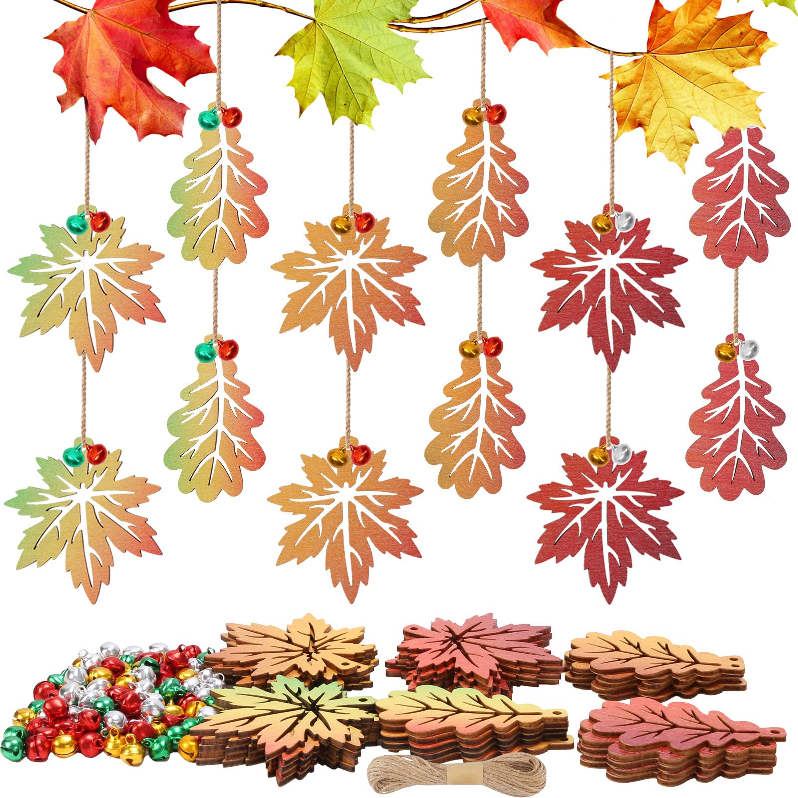 HONMOK 30 Pieces Maple Leaf Jingle Bells Kit for Kids, Autumn Arts and ...