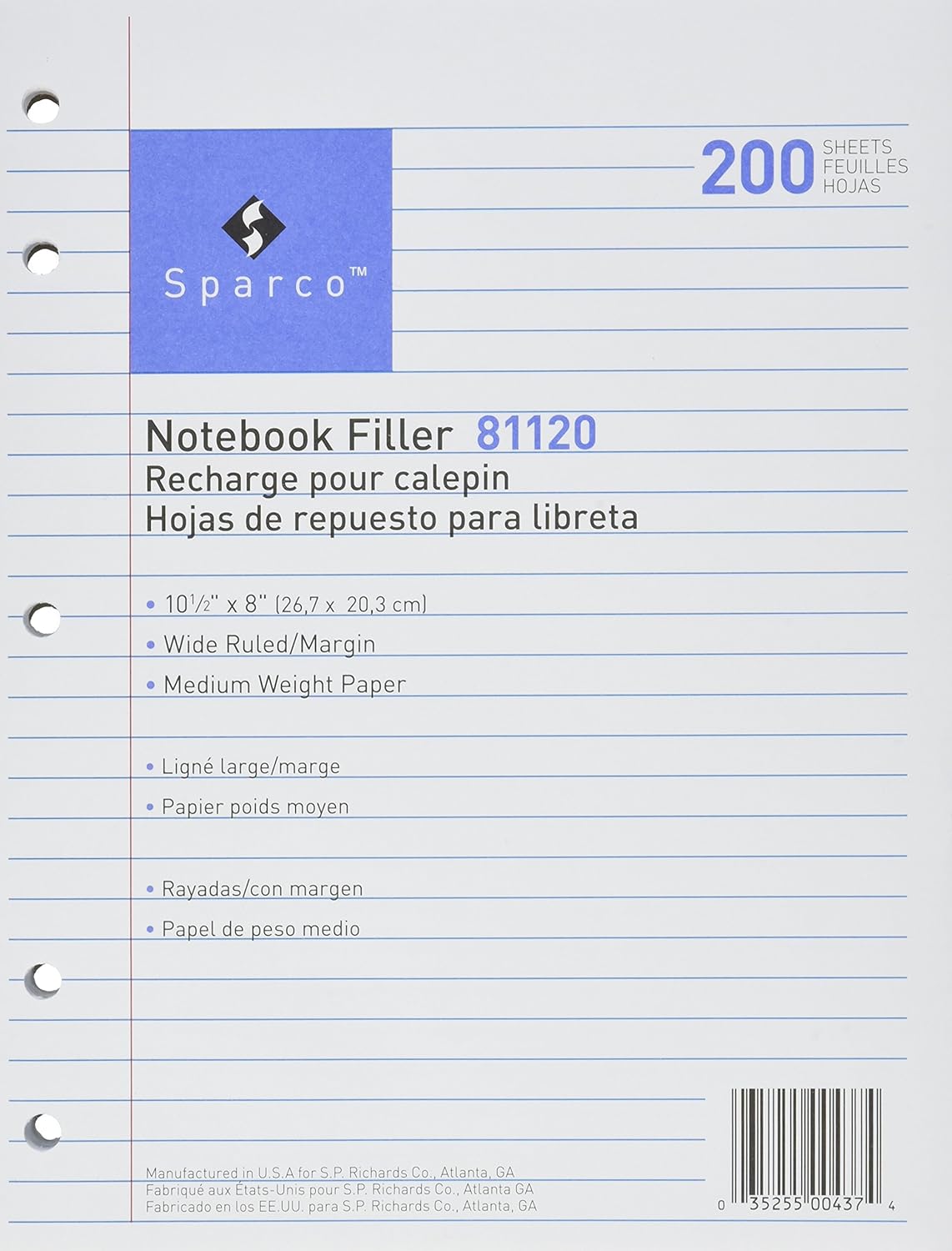 Amazon.com : Filler Paper, 5-HP, Wide Ruled, 10-1/2 x 8 Inches, 200 ...