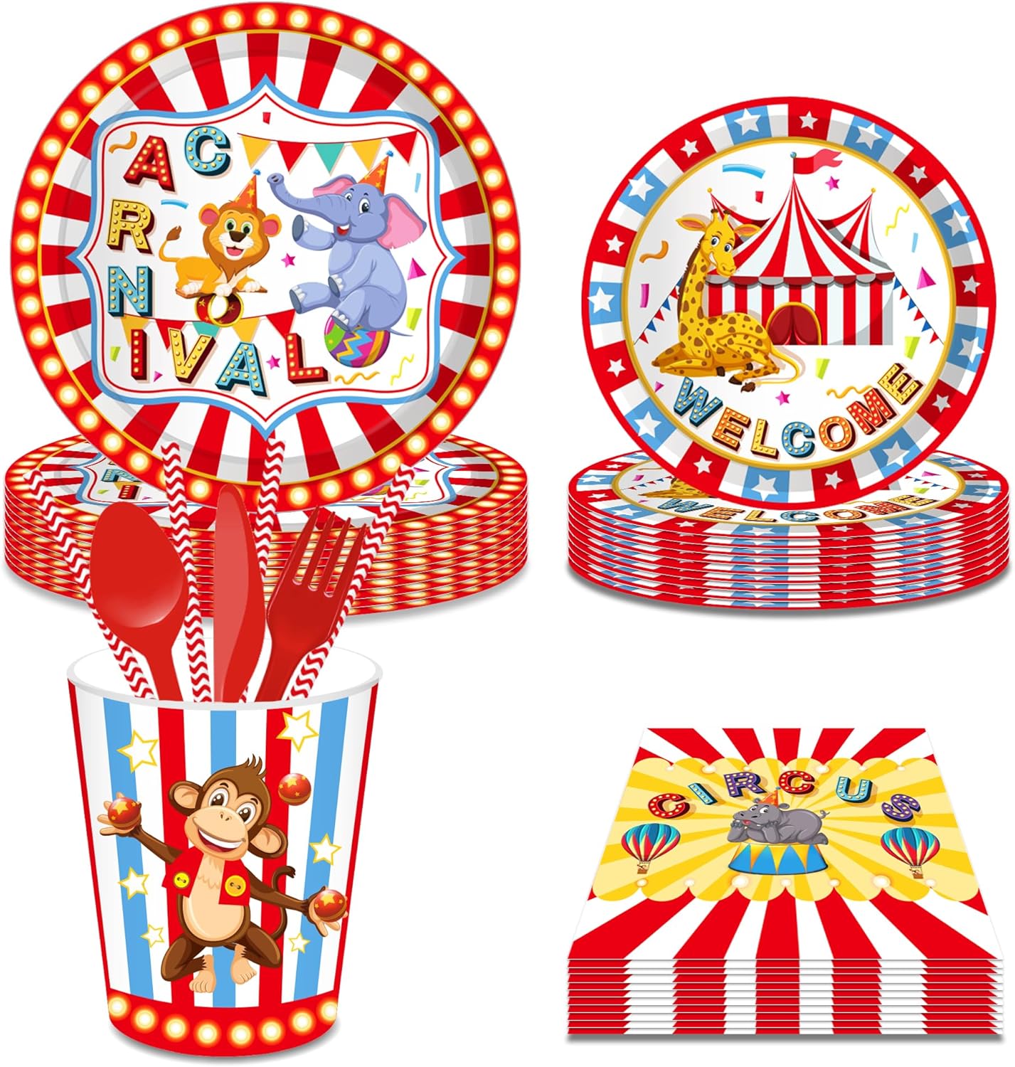 Amazon.com: CC HOME Carnival Circus Party Themed Party Supplies Pack ...
