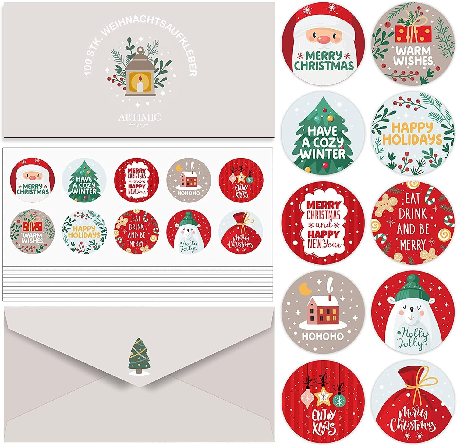 BIROYAL 100Pcs Christmas Stickers Self Adhesive Christmas Envelope ...