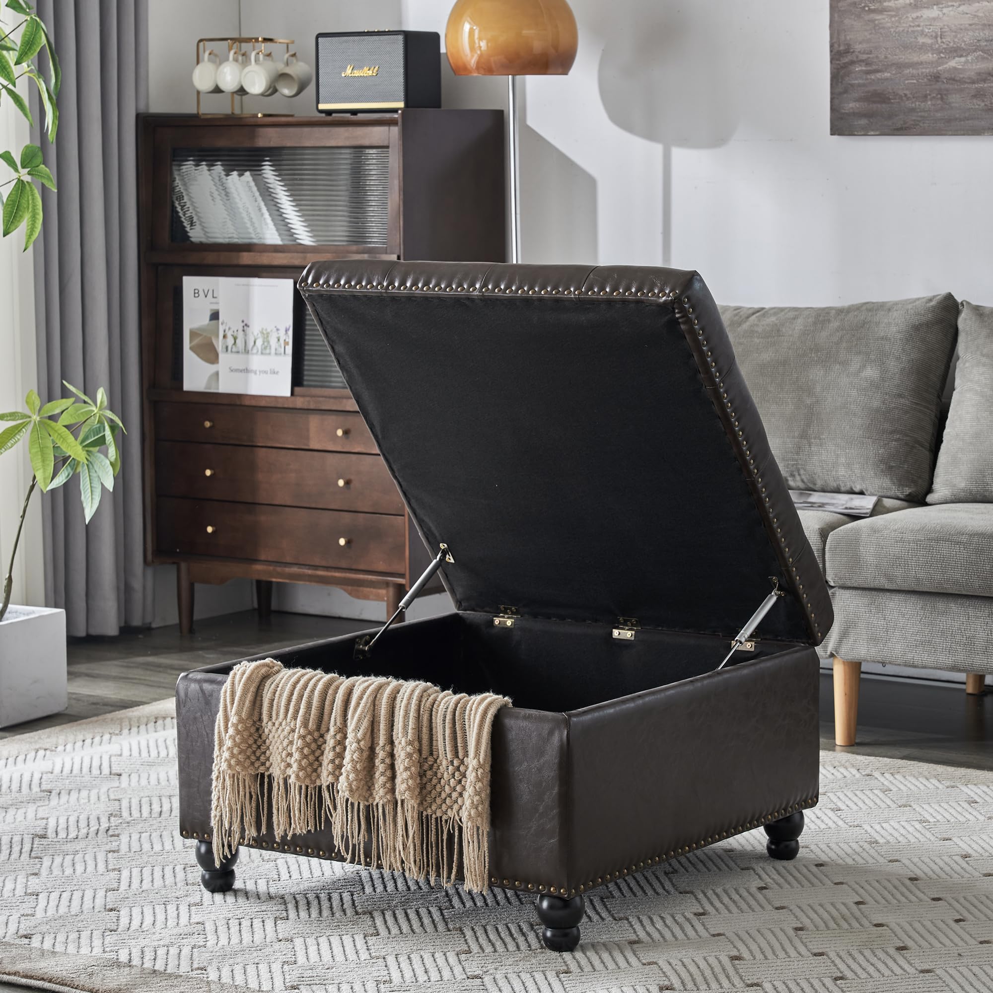 Amazon.com: Weture 35 Inch Extra Large Leather Storage Ottoman Coffee ...