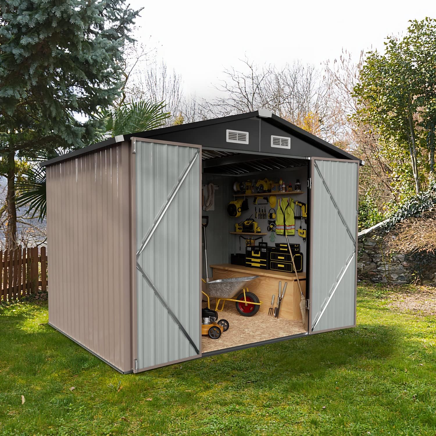 Amazon.com : Breezestival Outdoor Storage Shed 6x8 FT, Utility Steel ...