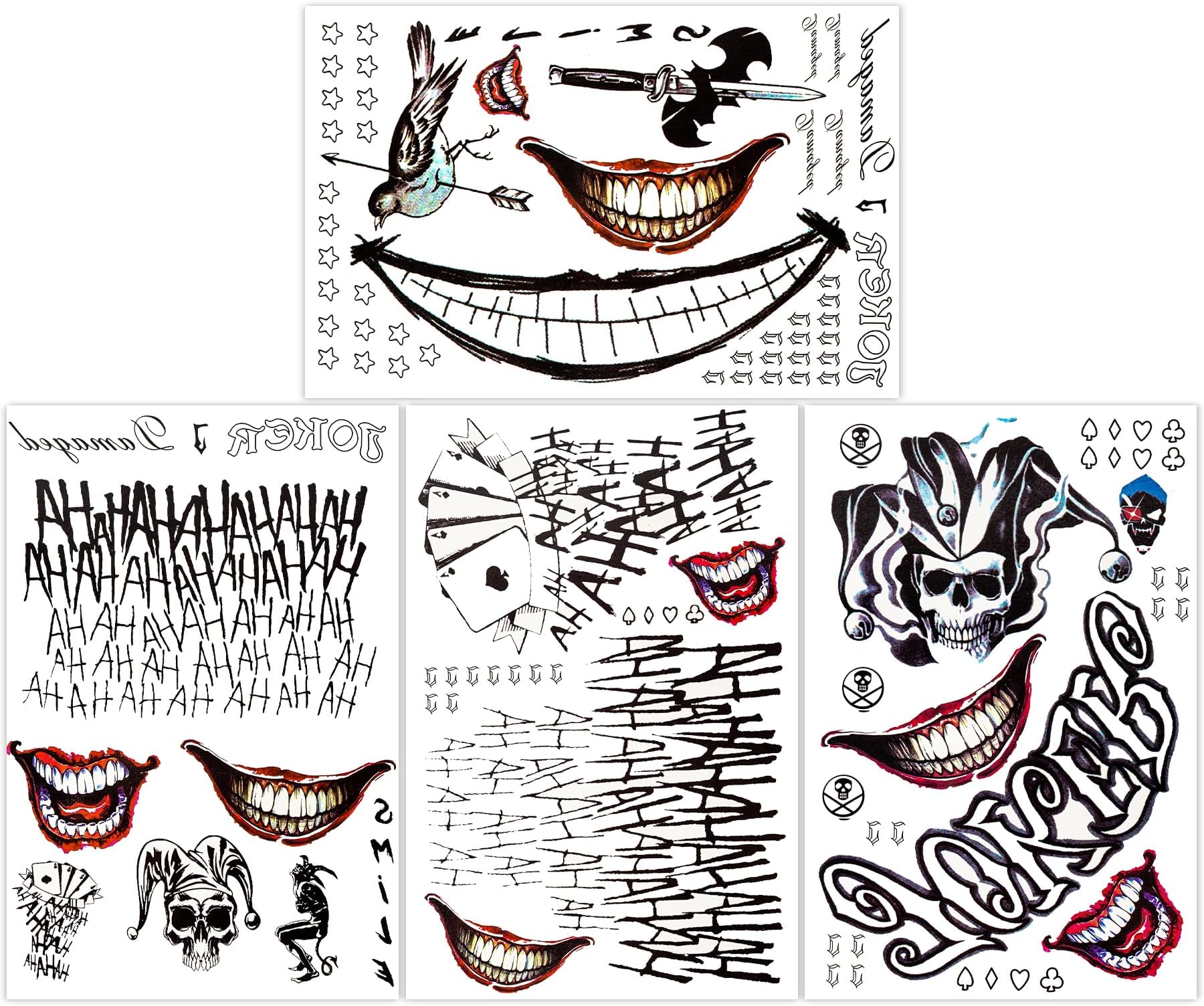 Amazon.com : 4 Sheets Joker Tattoos(Size:11.8"x7.87"), Halloween ...