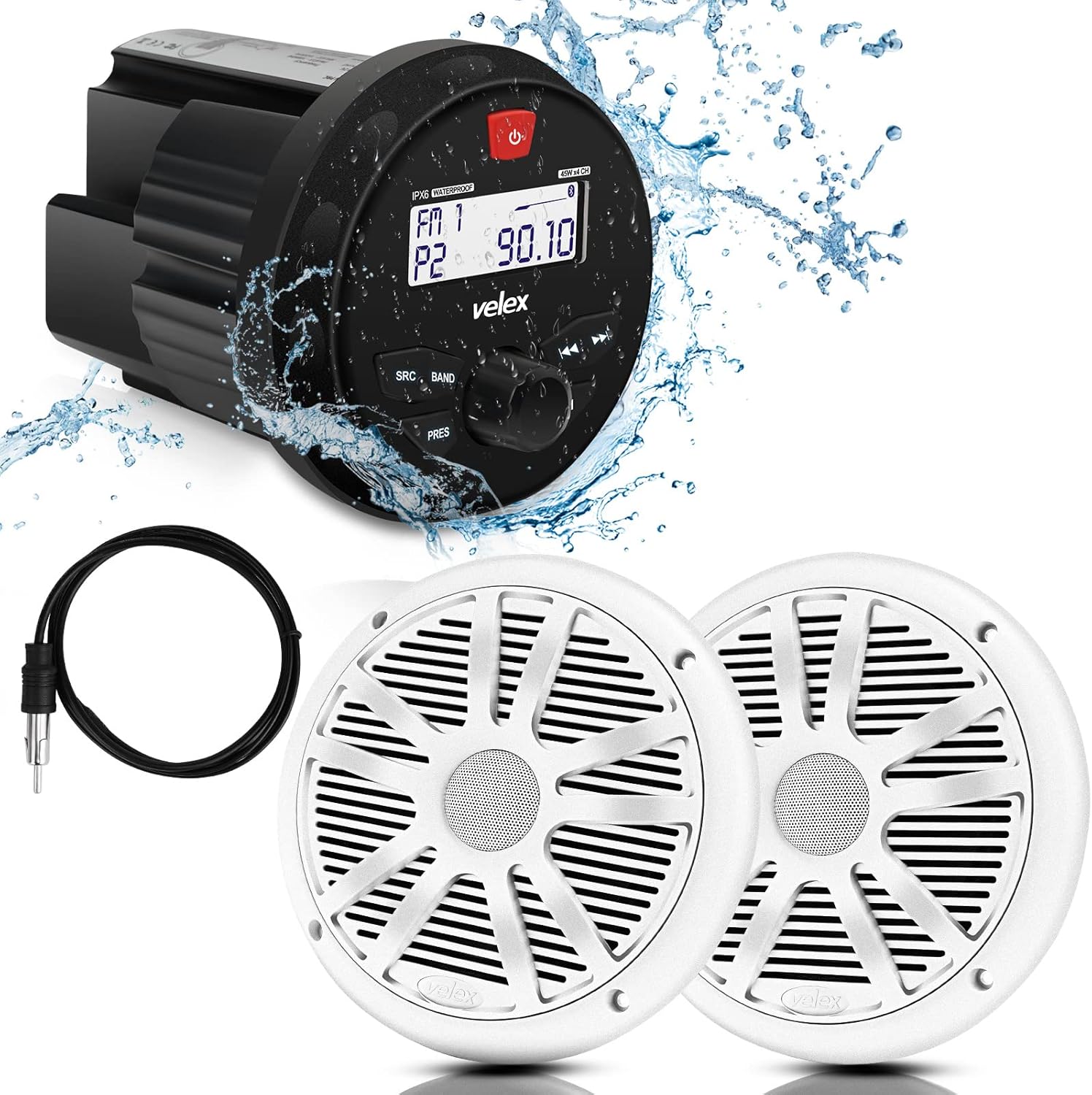 Marine Audio System Stereo Speaker Package, Bluetooth, MP3 USB AM FM ...