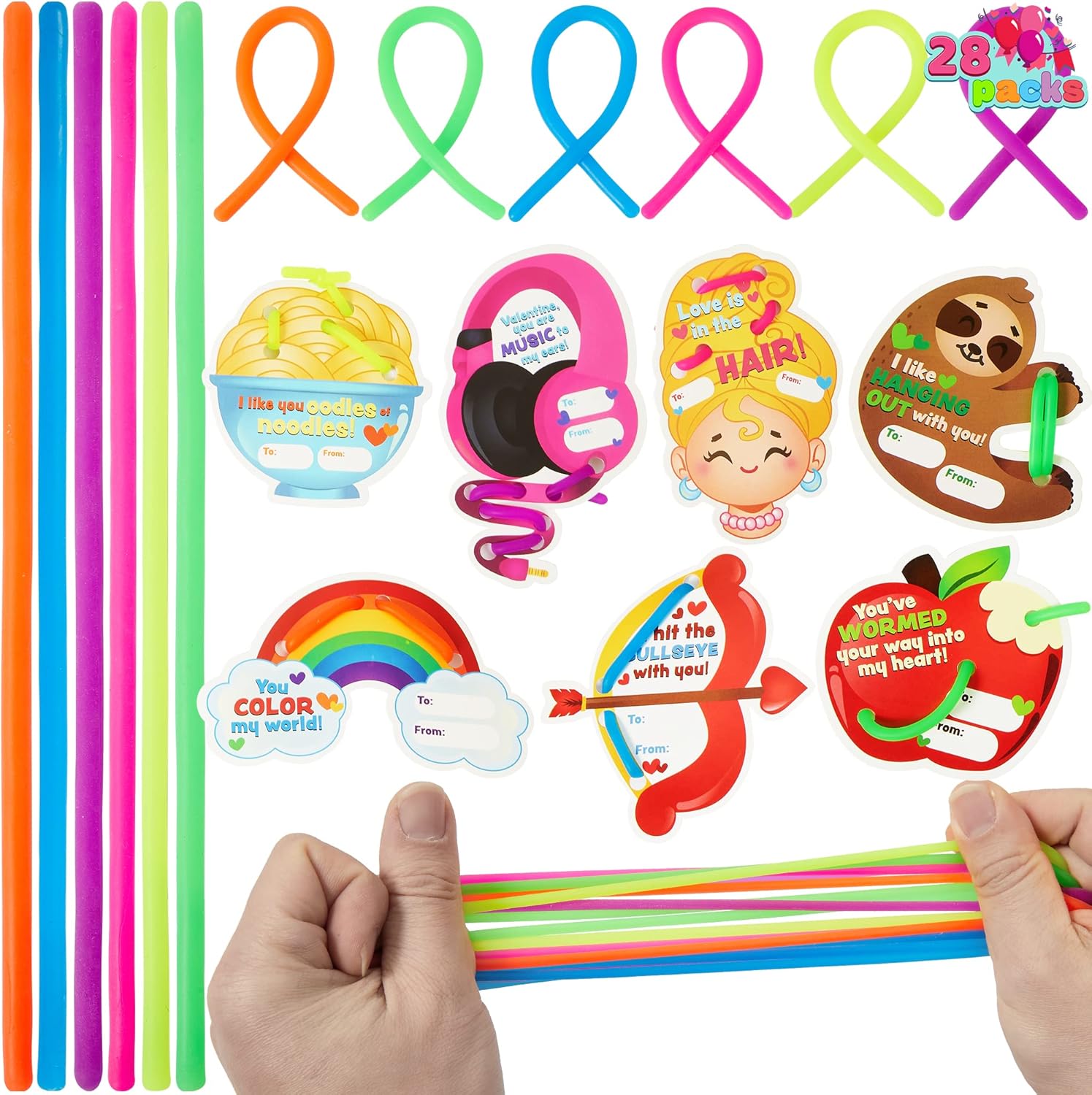 Amazon.com: JOYIN 28 Packs Valentine's Day Cards with Stretchy String ...