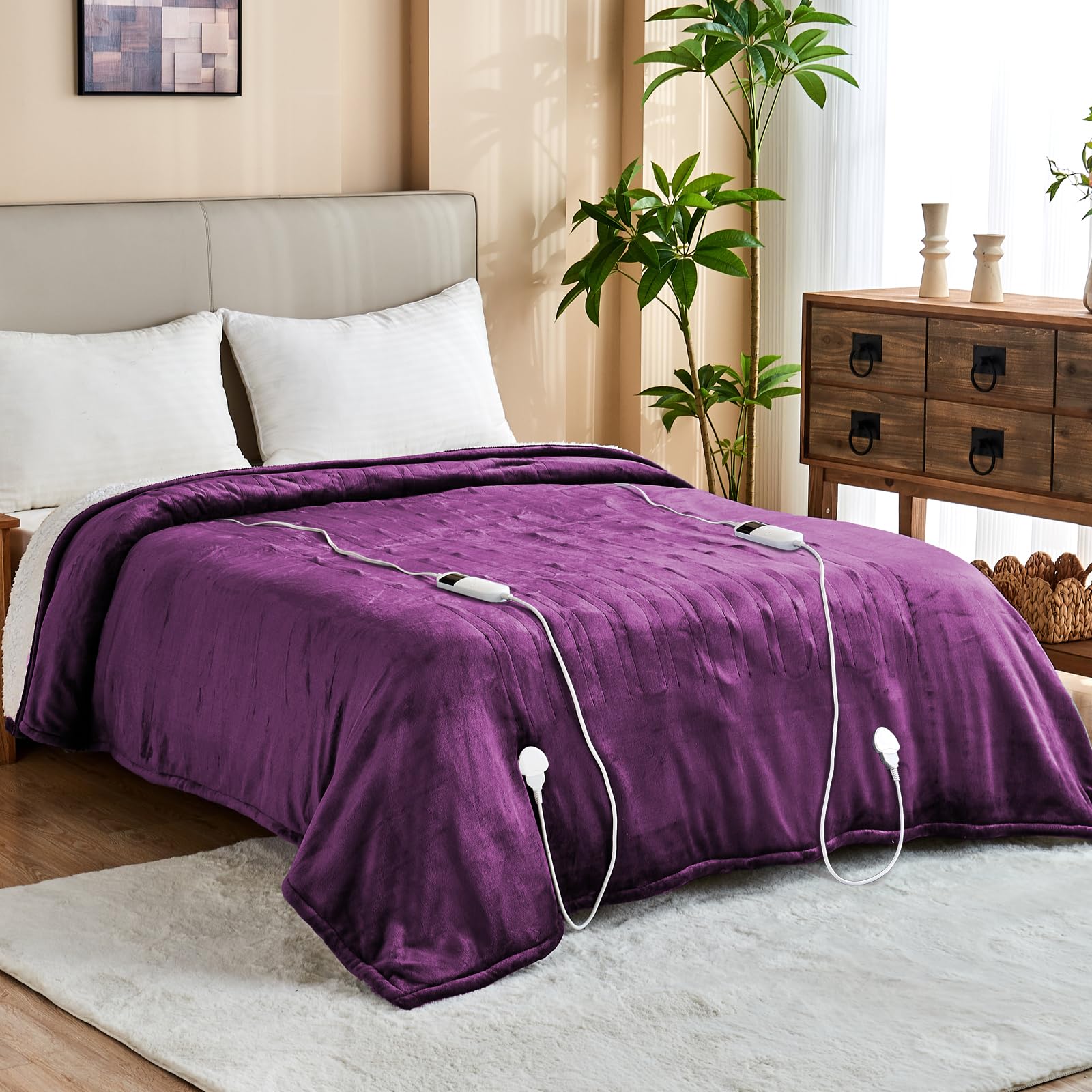 Amazon.com: Heated Blanket Electric Queen Size, Soft Sherpa Flannel ...