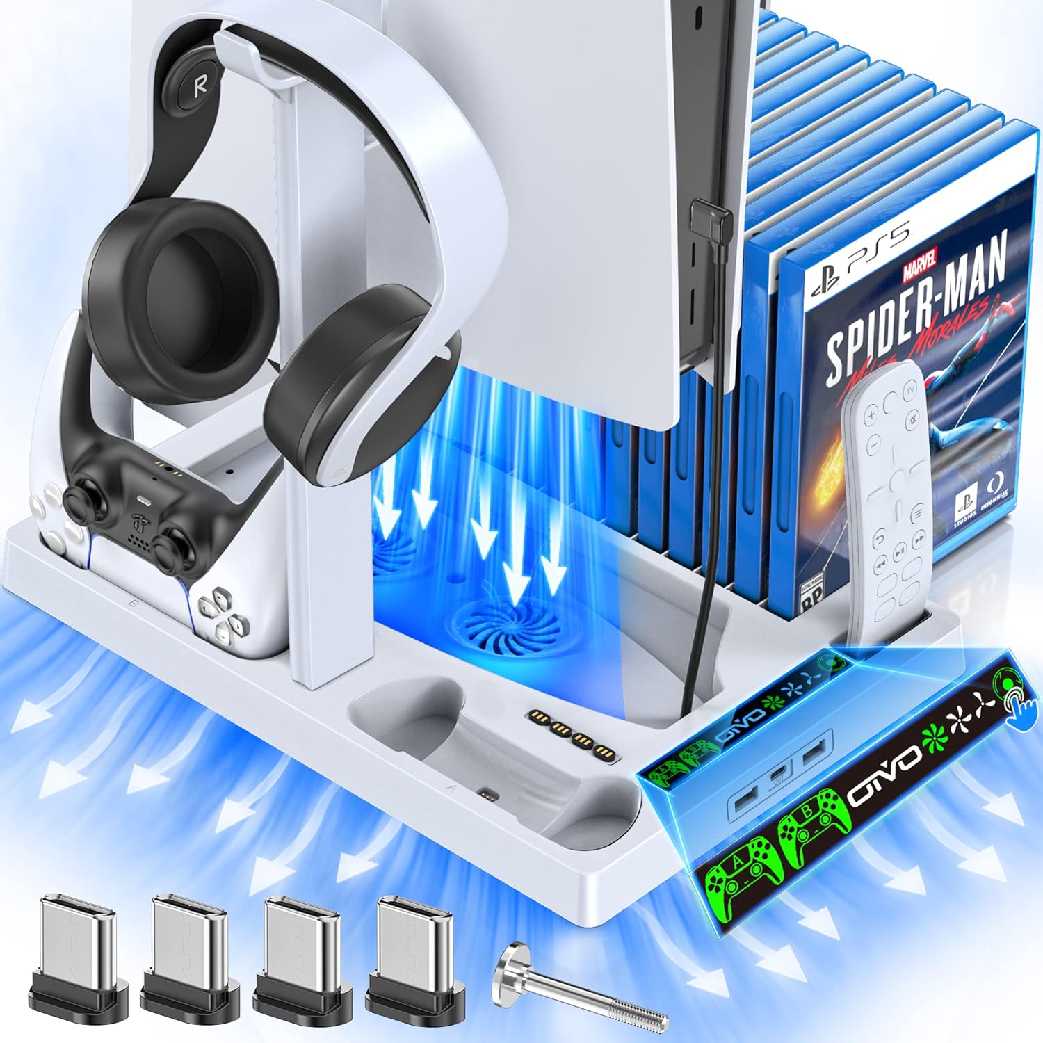 OIVO PS5 Stand with Cooling Fan and Headphone Holder, PS5 Cooling Fan ...