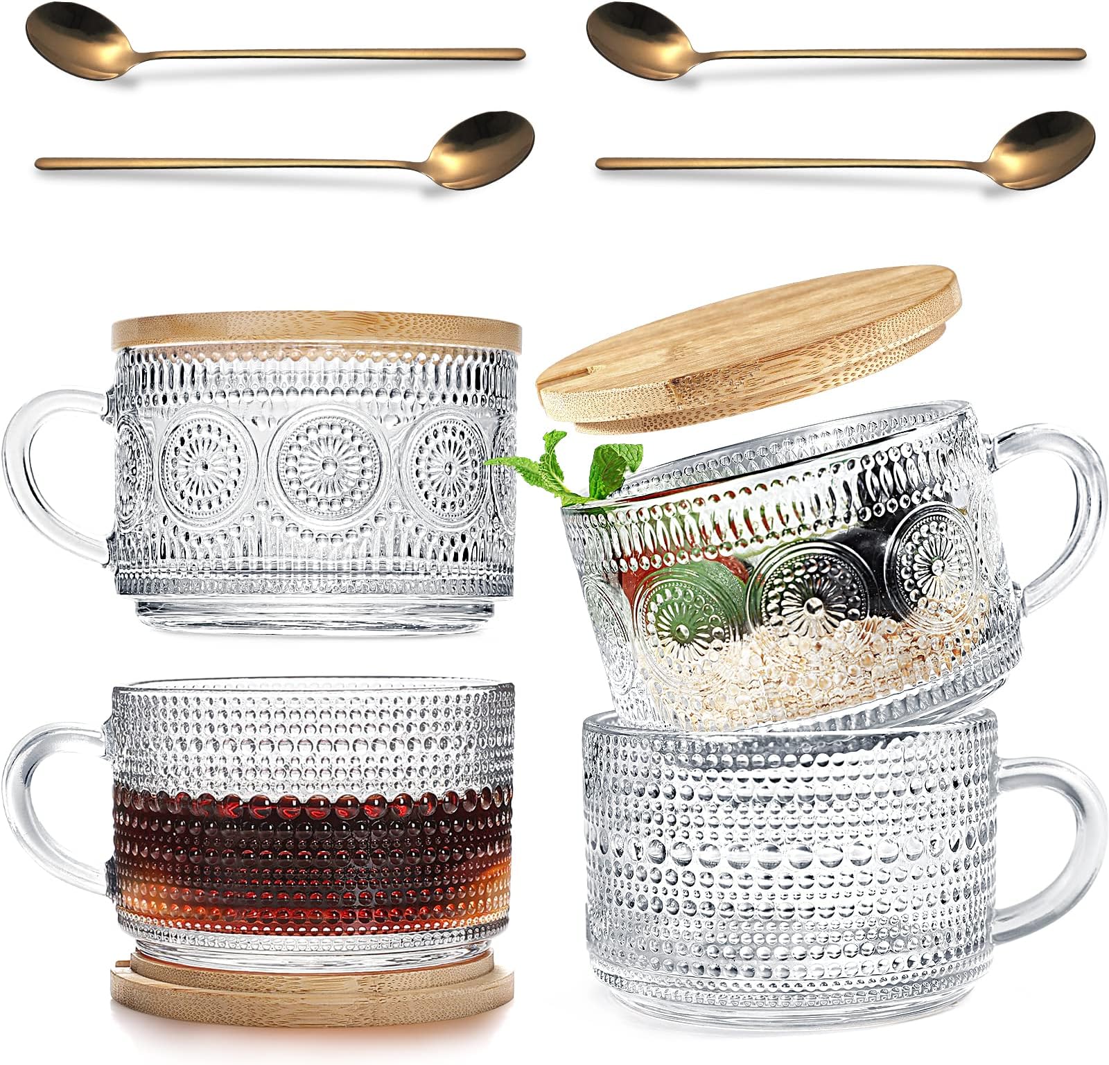 Amazon.com: FoldTier 6 Pack Boho Floral Glass Coffee Mugs with Handle ...