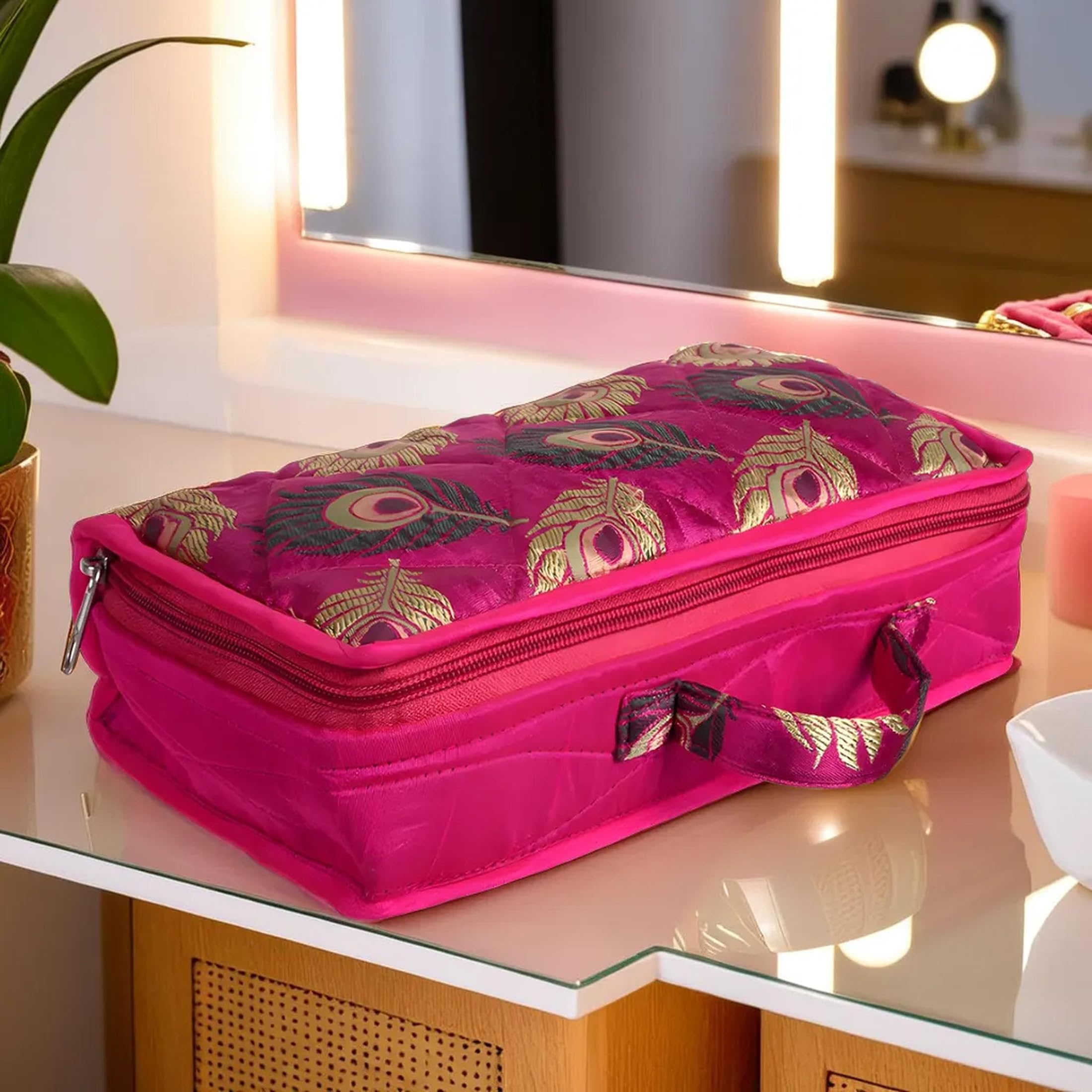 Kuber Industries Jewellery Kit | Satin Morpankh Print Jewellery Kit | 4 ...