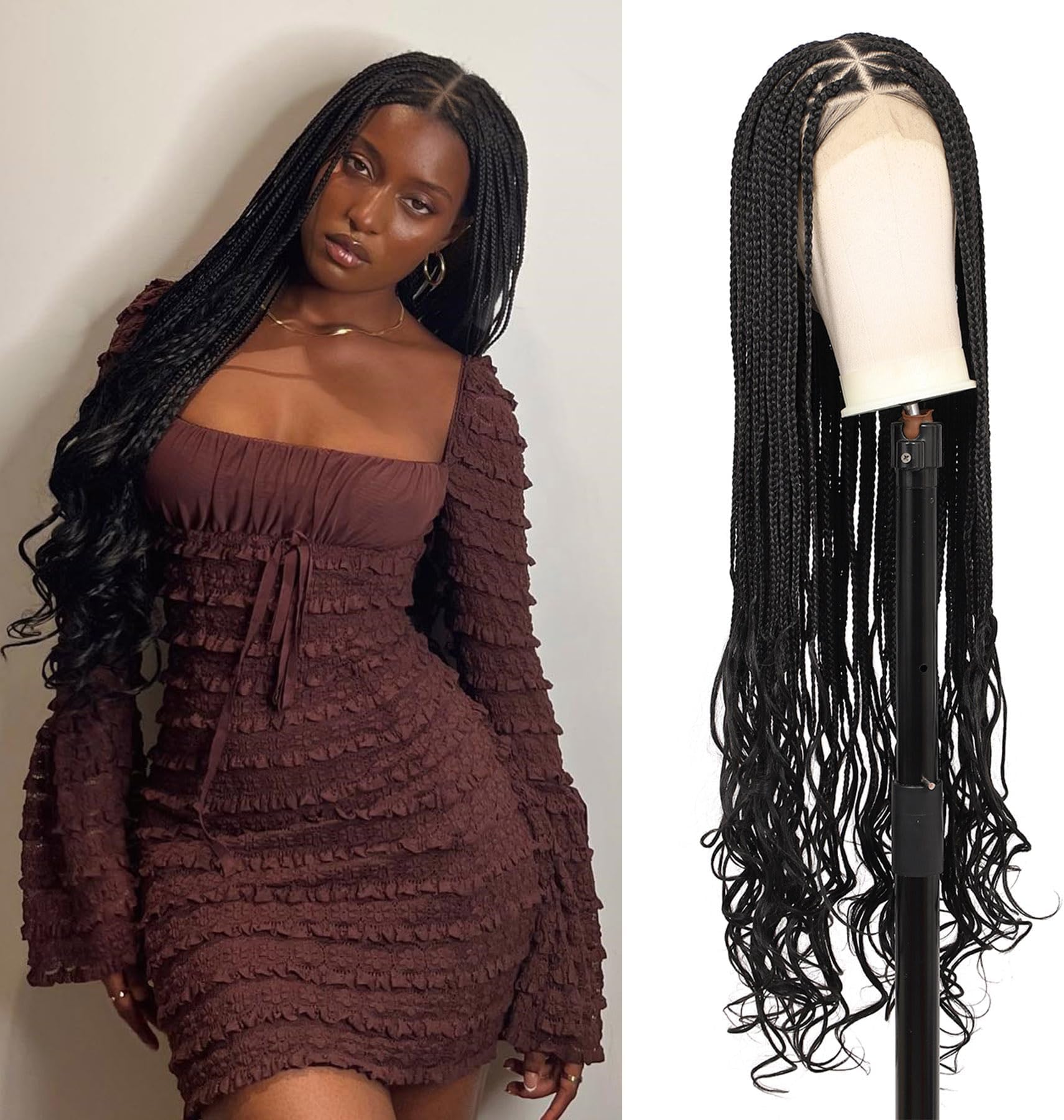 Amazon.com : KERNORV 26" HD Full Lace Knotless Braided Wigs for Black ...