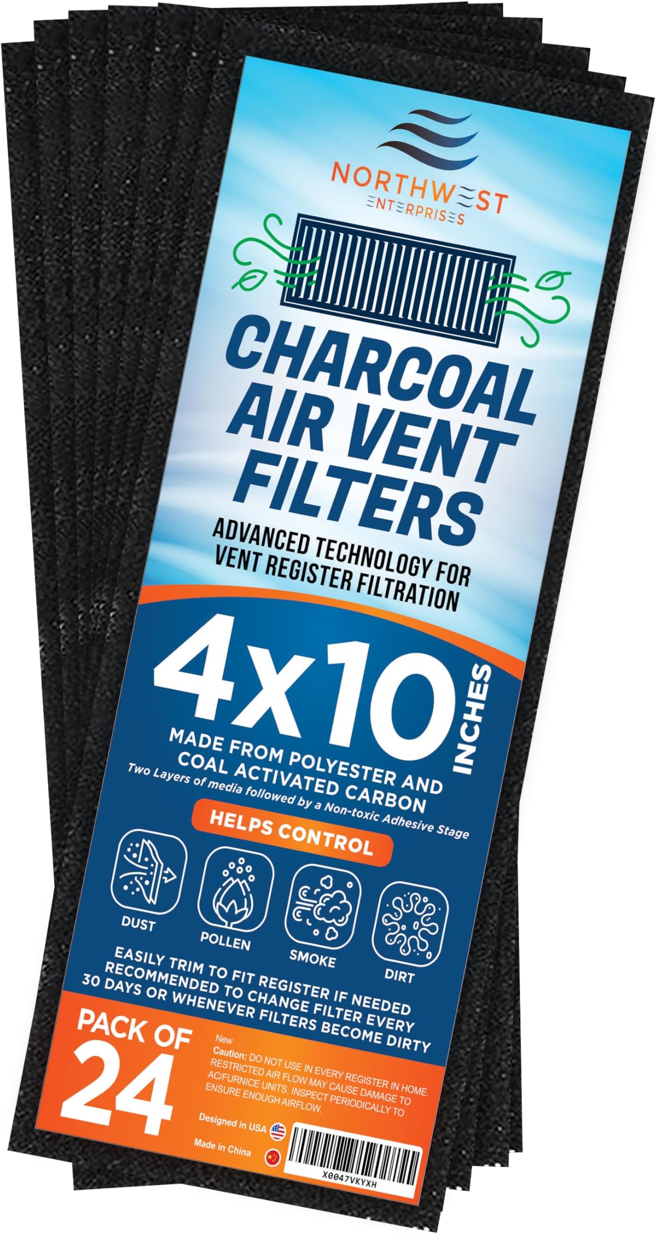 Dust Control Vent Filters - Pack of 24 Air Vent Filters (4" x 10 ...