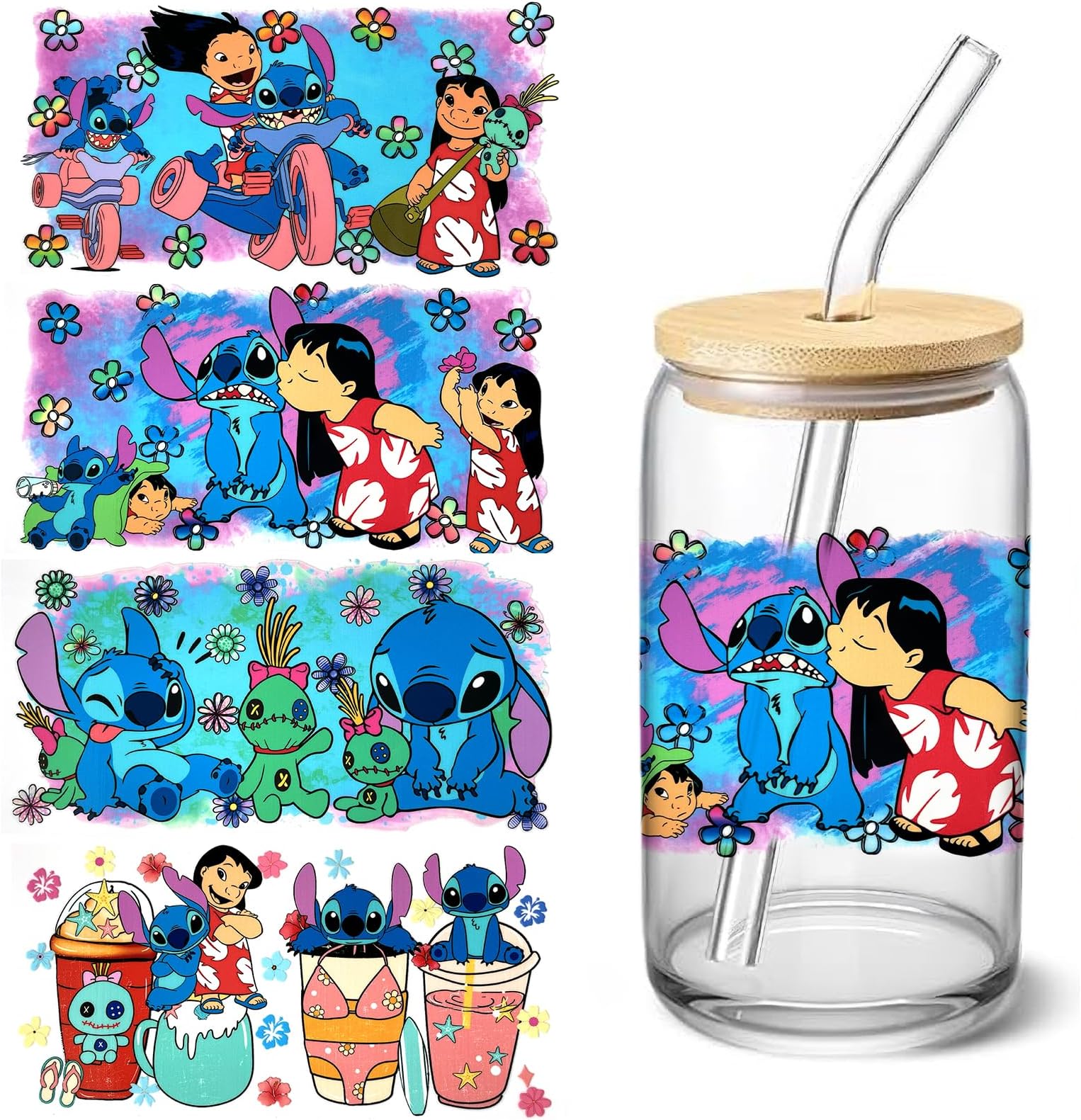 Amazon.com: 4 Sheets UV DTF Cup Wraps Transfer Stickers for Glass ...