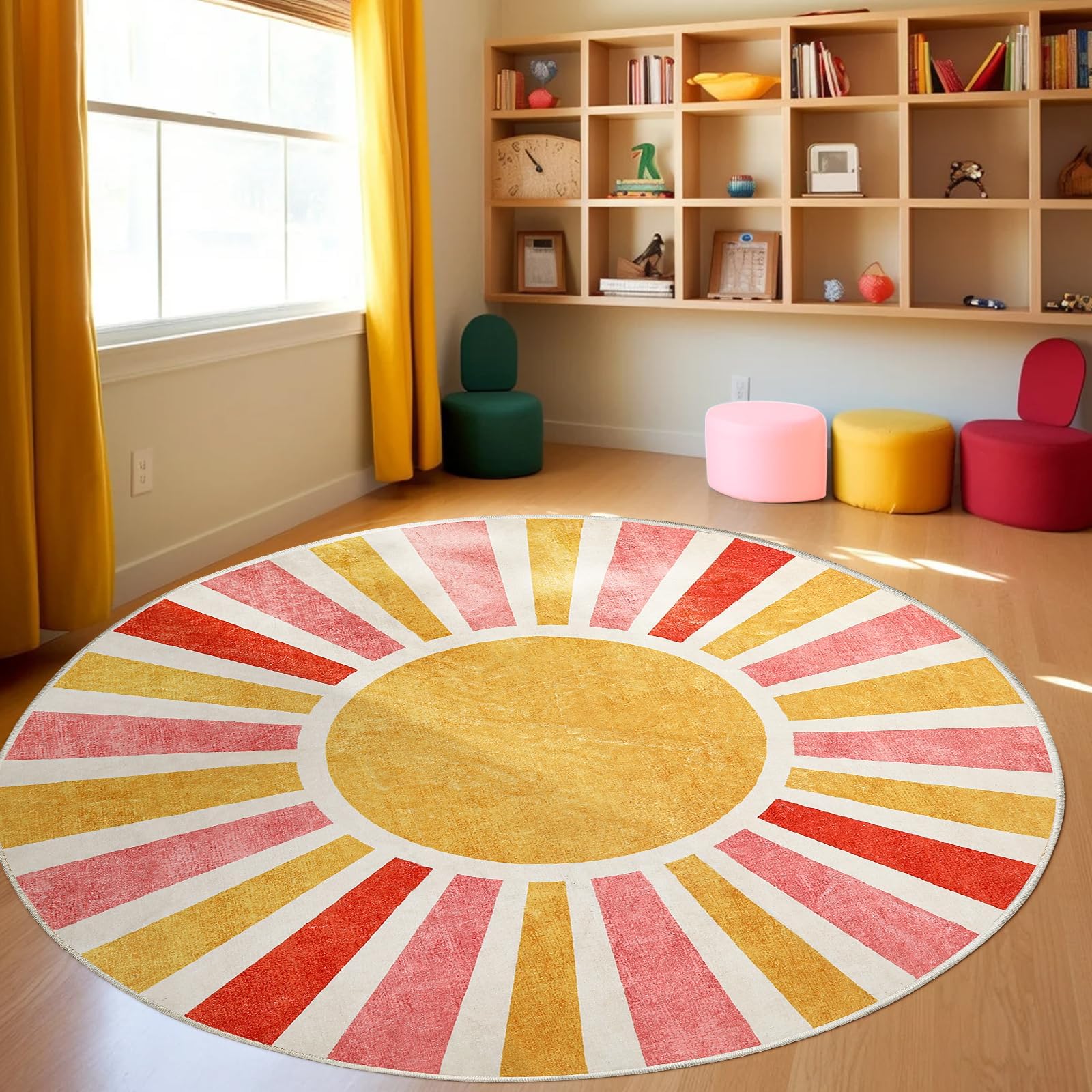 Amazon.com: Topotdor Boho Round Area Rug 4ft Sun Rainbow Nursery Rugs ...