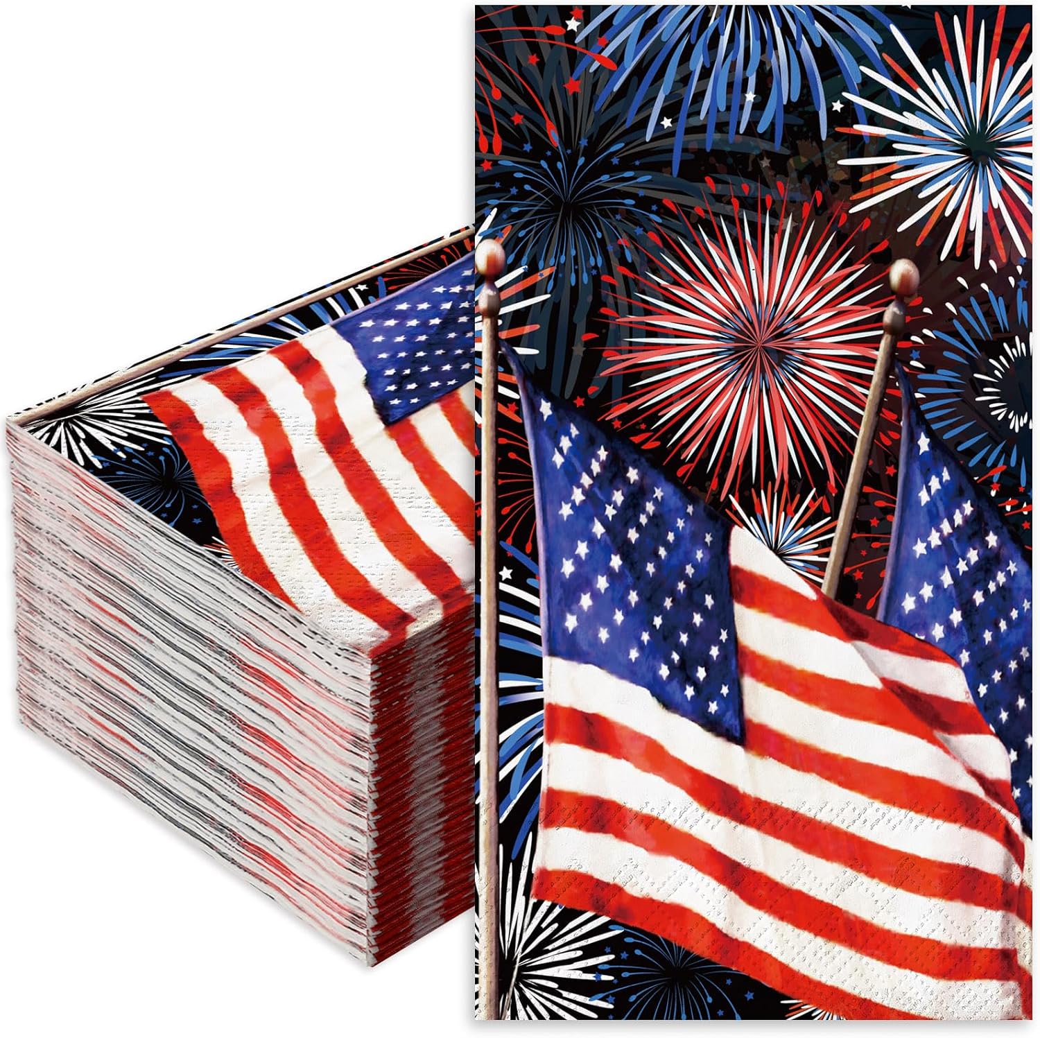 Amazon.com: Whaline 100Pcs Patriotic Guest Napkins Fireworks American ...