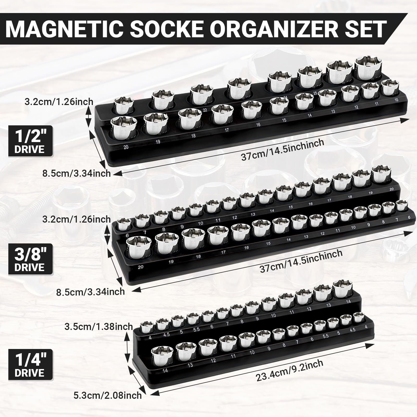 WILLBOND 6 Pieces Magnetic Socket Organizer Set Includes 1/4", 3/8", 1/ ...