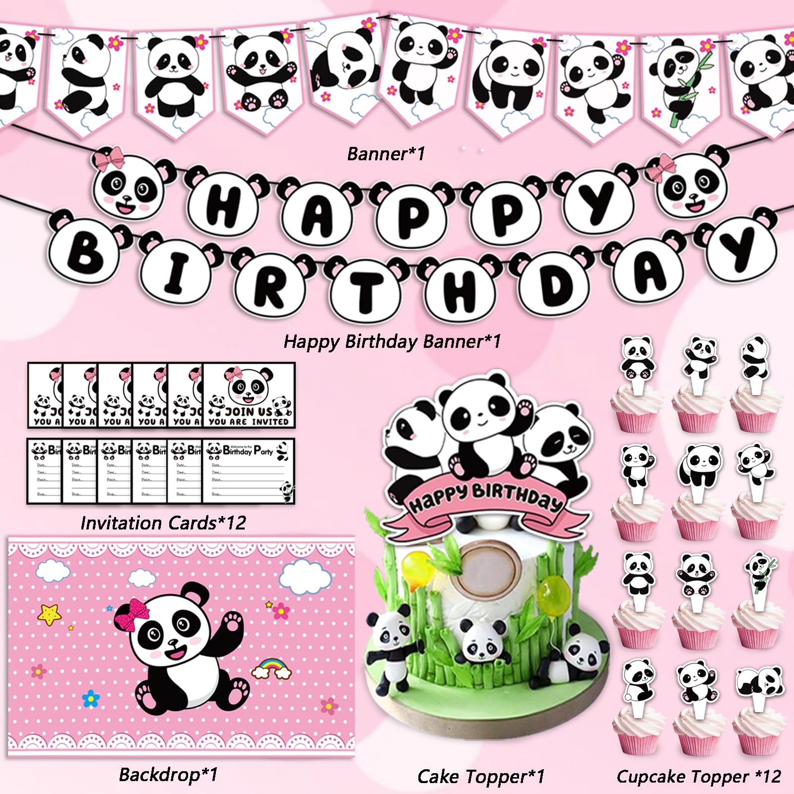 Snapklik.com : Pink Panda Themed Party Decorations Birthday Banners ...