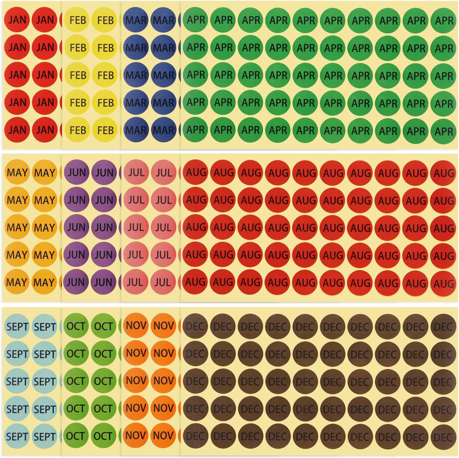 Amazon.com : 12 Rolls 1 Inch Round Month Labels, 12 Months of The Year ...