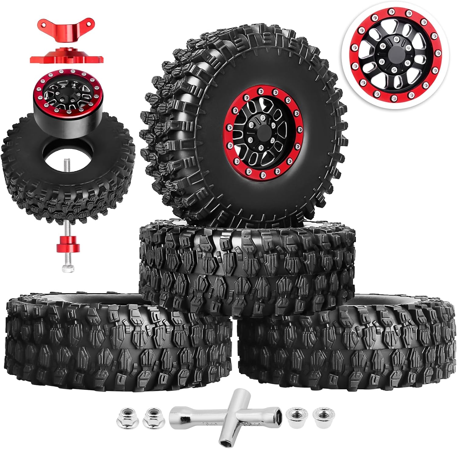 Amazon.com: Hobbypark Aluminum 1.9 Beadlock Wheels and 1.9 Tires Height ...
