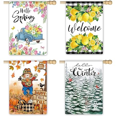 Amazon.com : 4 Pcs Seasonal House Flags 28x40 Double Sided Seasonal ...