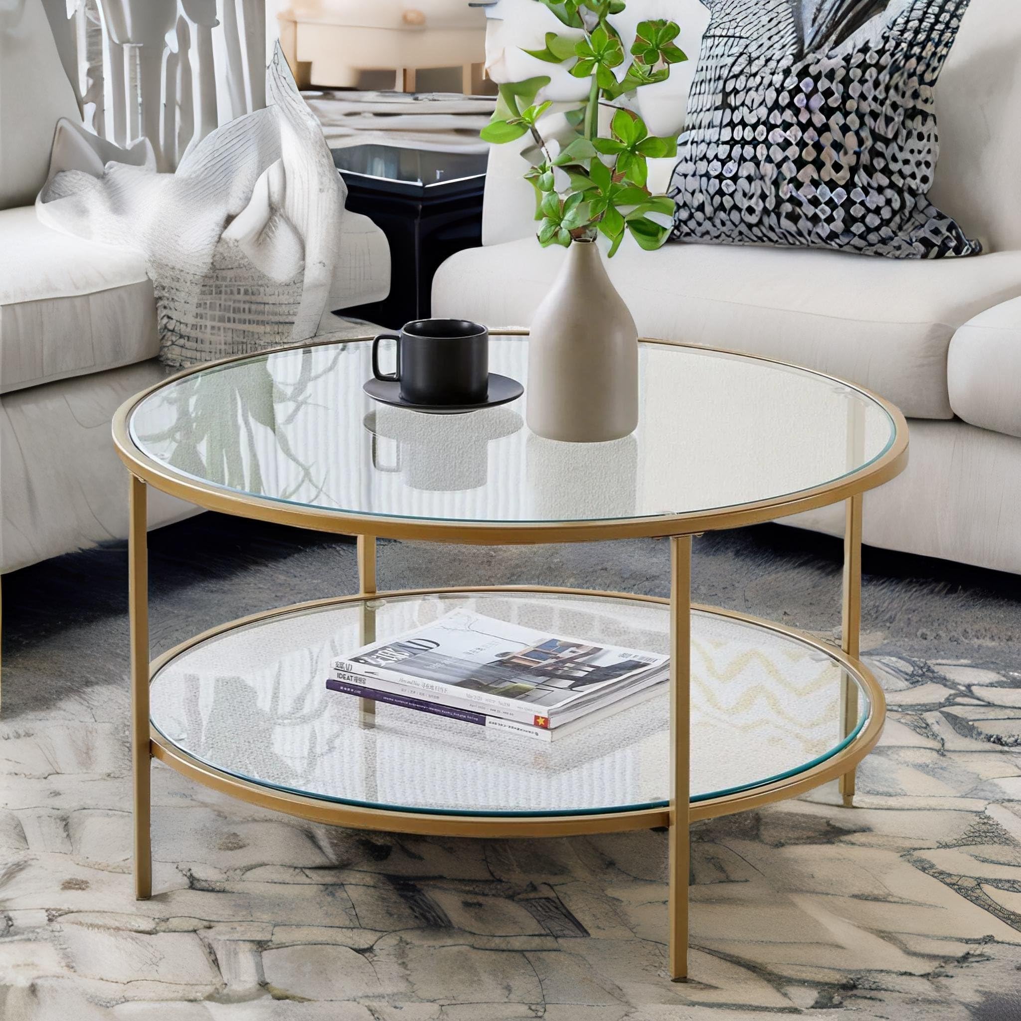 Rafaelo Mobilia 2 Tier Round Coffee Table, Coffee Table Round, Gold ...