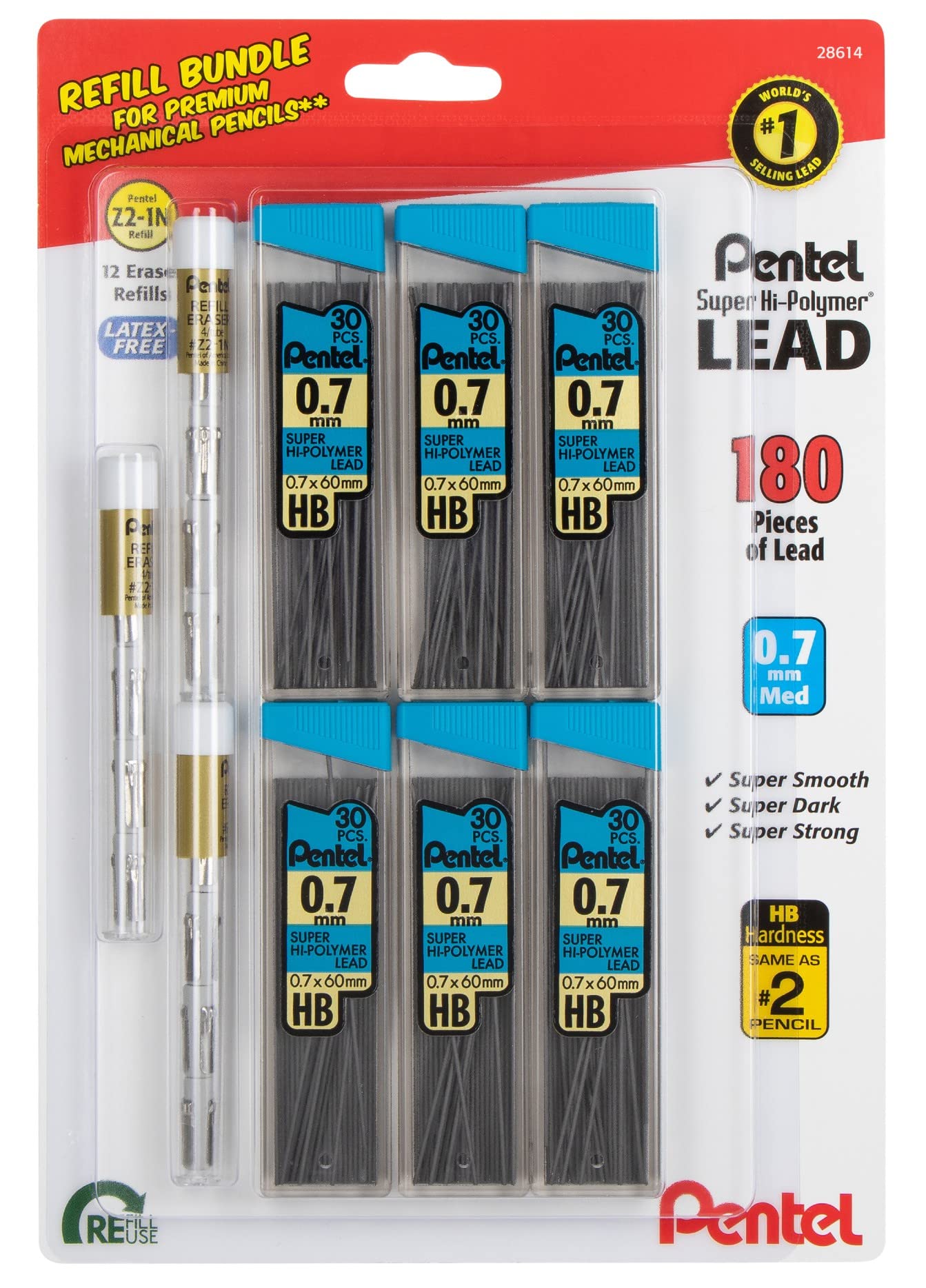 Amazon.com : Pentel 7mm Lead Refill And Eraser Pack for Mechanical ...