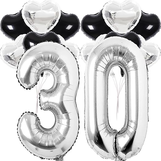 Amazon.com: 30 Balloon 40 Inch Number 30th Balloons 14 Pcs Silver Foil ...