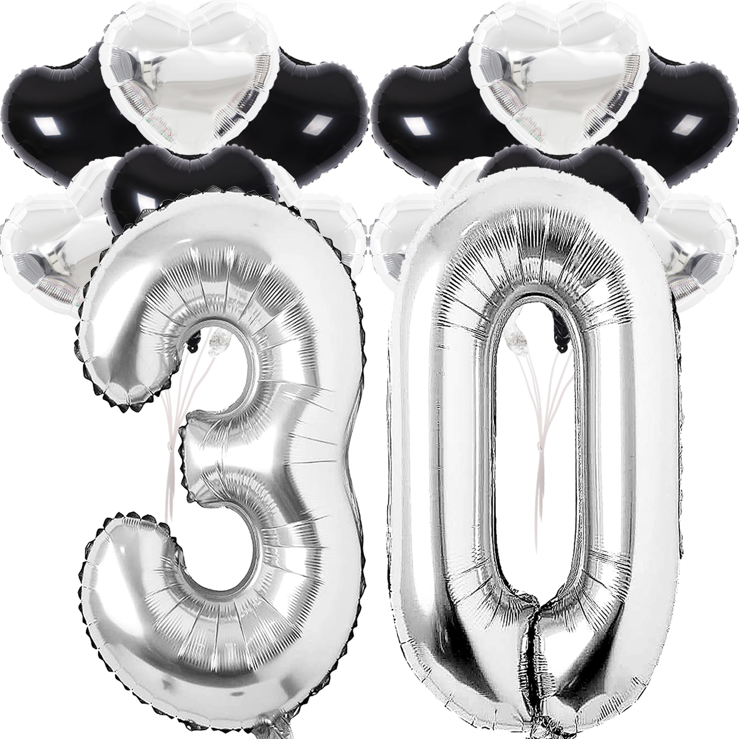 Amazon.com: 30 Balloon 40 Inch Number 30th Balloons 14 Pcs Silver Foil ...