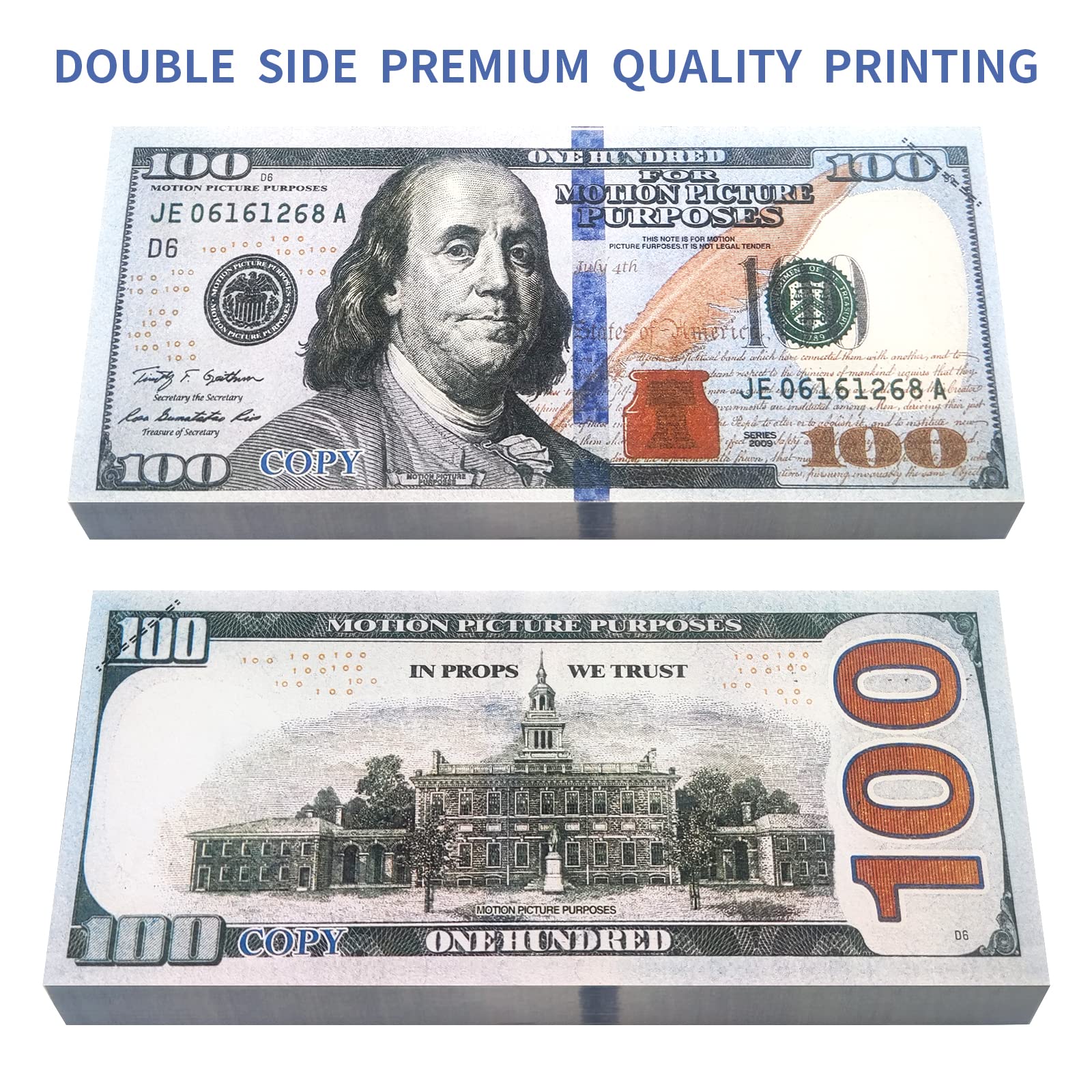 Buy Movie Prop Money 100 Dollar Bills, Realistic Play Money Full Print ...