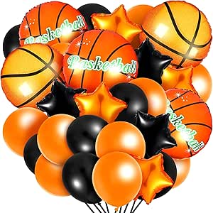 Amazon.com: 64 Pcs Basketball Balloons 18 Inch Aluminum Foil Basketball ...