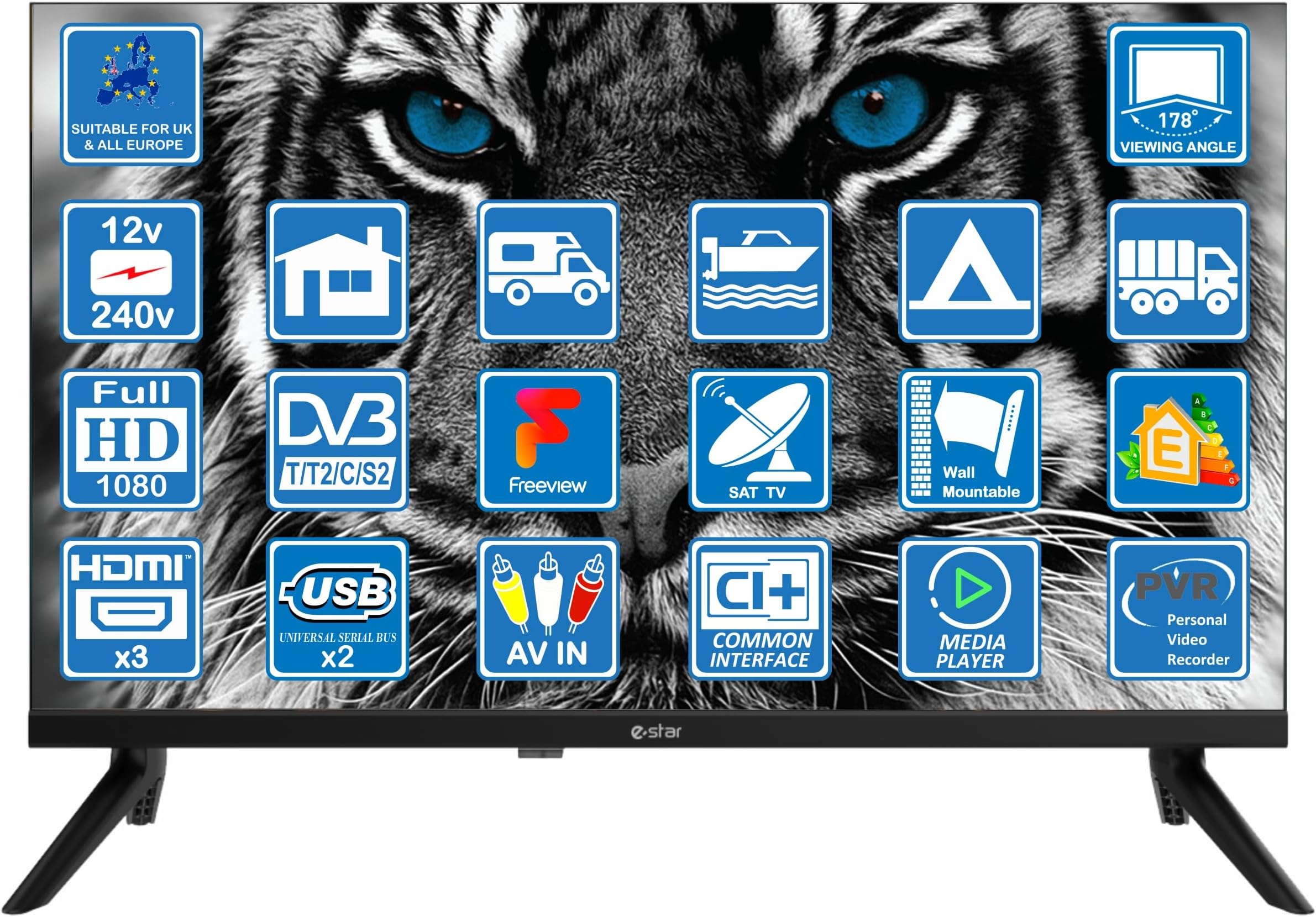 eStar 22 Inch 12 Volt LED Digital Full HD 1080p TV DVB-T2 /C/S2 ...