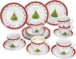 MamboCat Weihnachtstraum 18tlg Kaffeeservice I Porzellan-Kaffeeset für 6 Personen mit ...