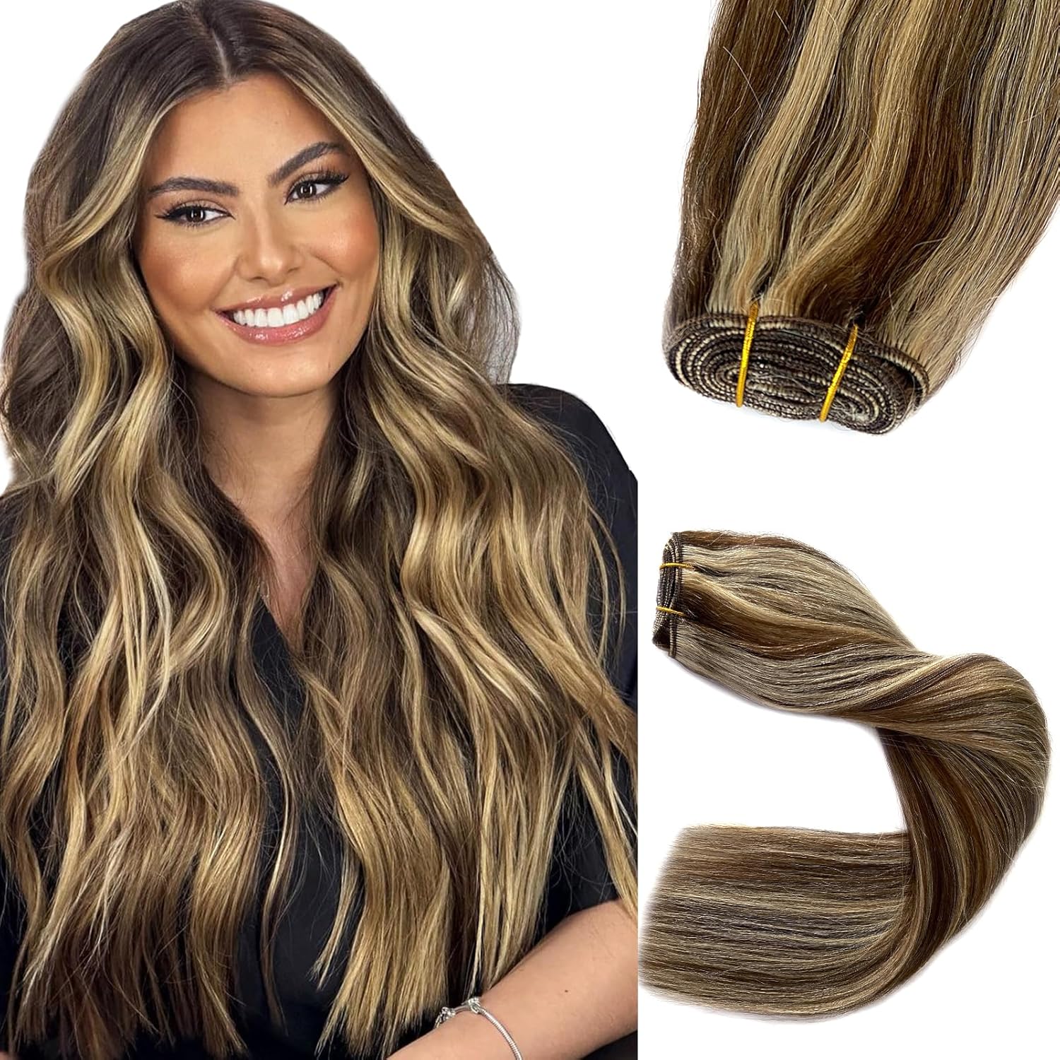 Amazon.com: Sew in Hair Extensions Real Human Hair,12 Inch 80G Weft ...