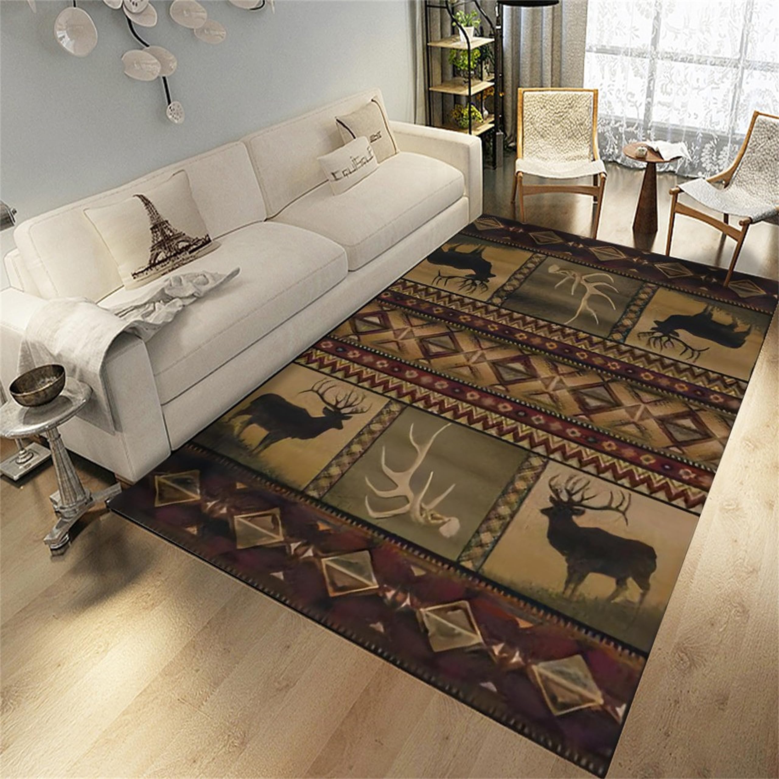 Amazon.com: Deer Area Rug，5x7ft，Vintage Country Style Non-Slip Washable ...