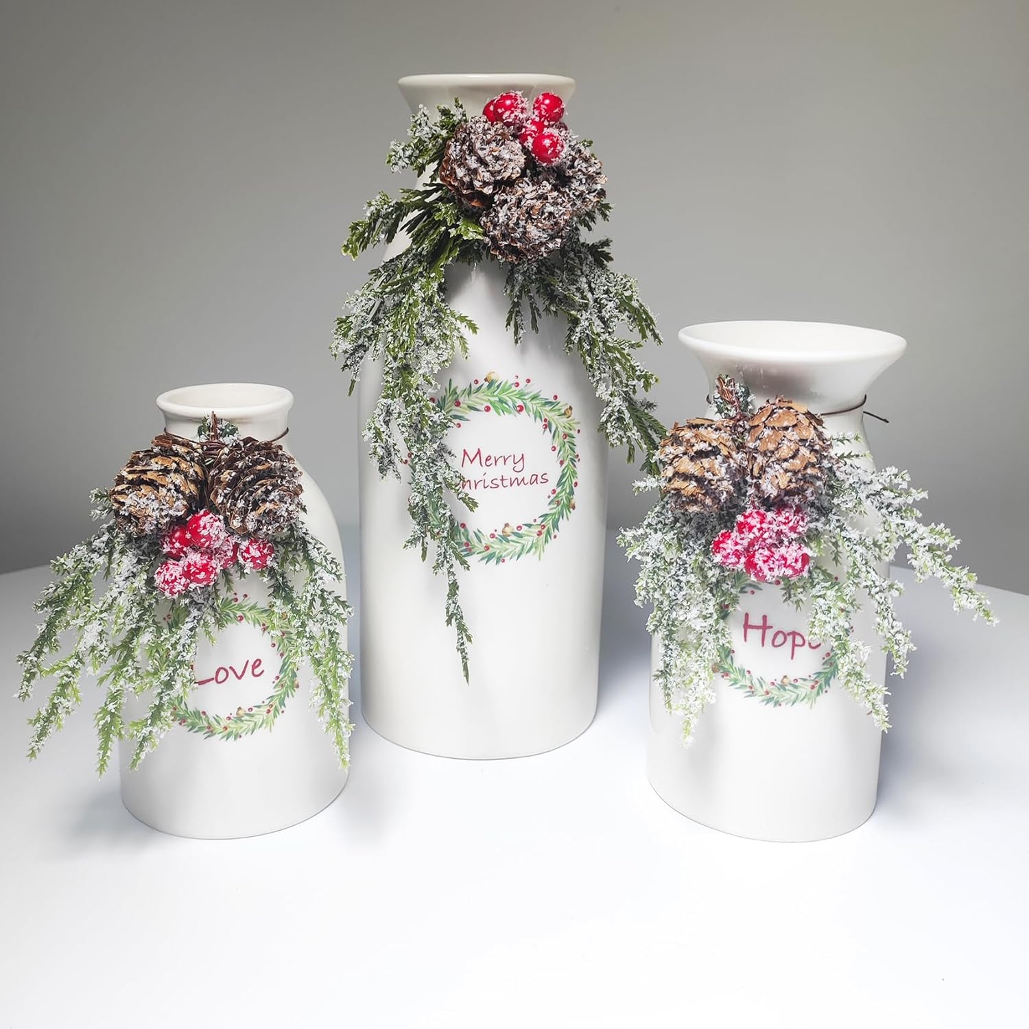 Amazon.com: White Artificial Christmas Vase Set of 3 - Home Decor ...