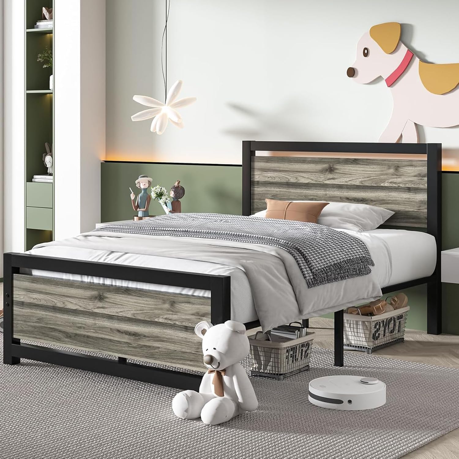 Amazon.com: Catrimown Twin Bed Frames with Wood Headboard and Footboard ...