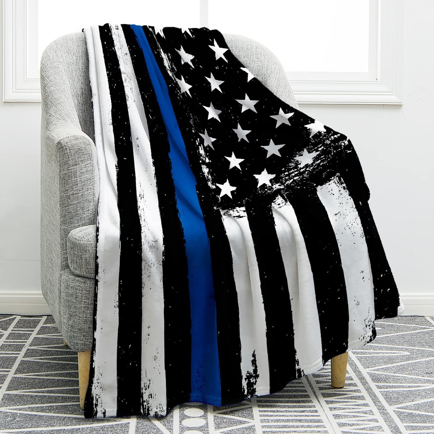 Amazon.com: Jekeno Blue Line Police Blanket United States Police Flag ...