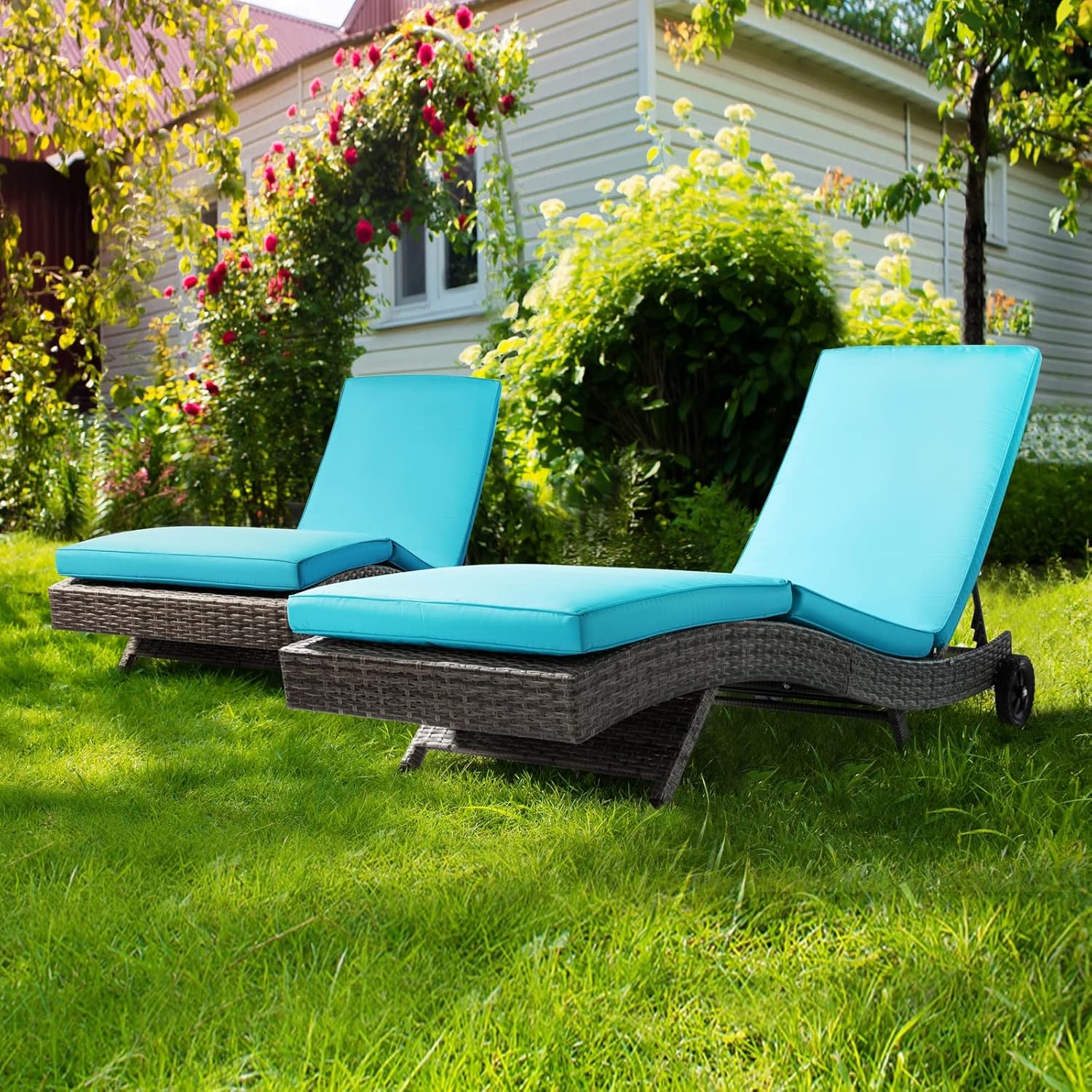 Amazon.com : Patio Wicker Chaise Lounge Chair Set of 2 Outdoor Rattan ...